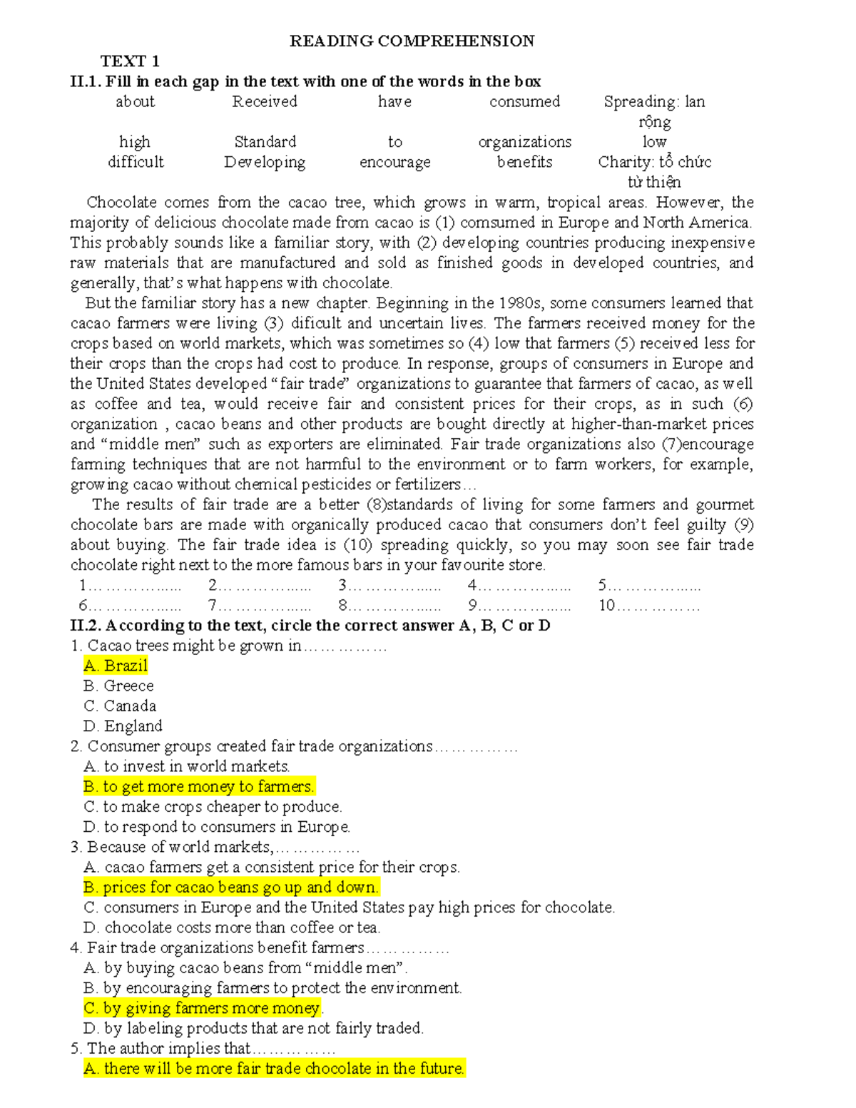 Reading Comprehension Exercises II.1 - II.2 - Studocu