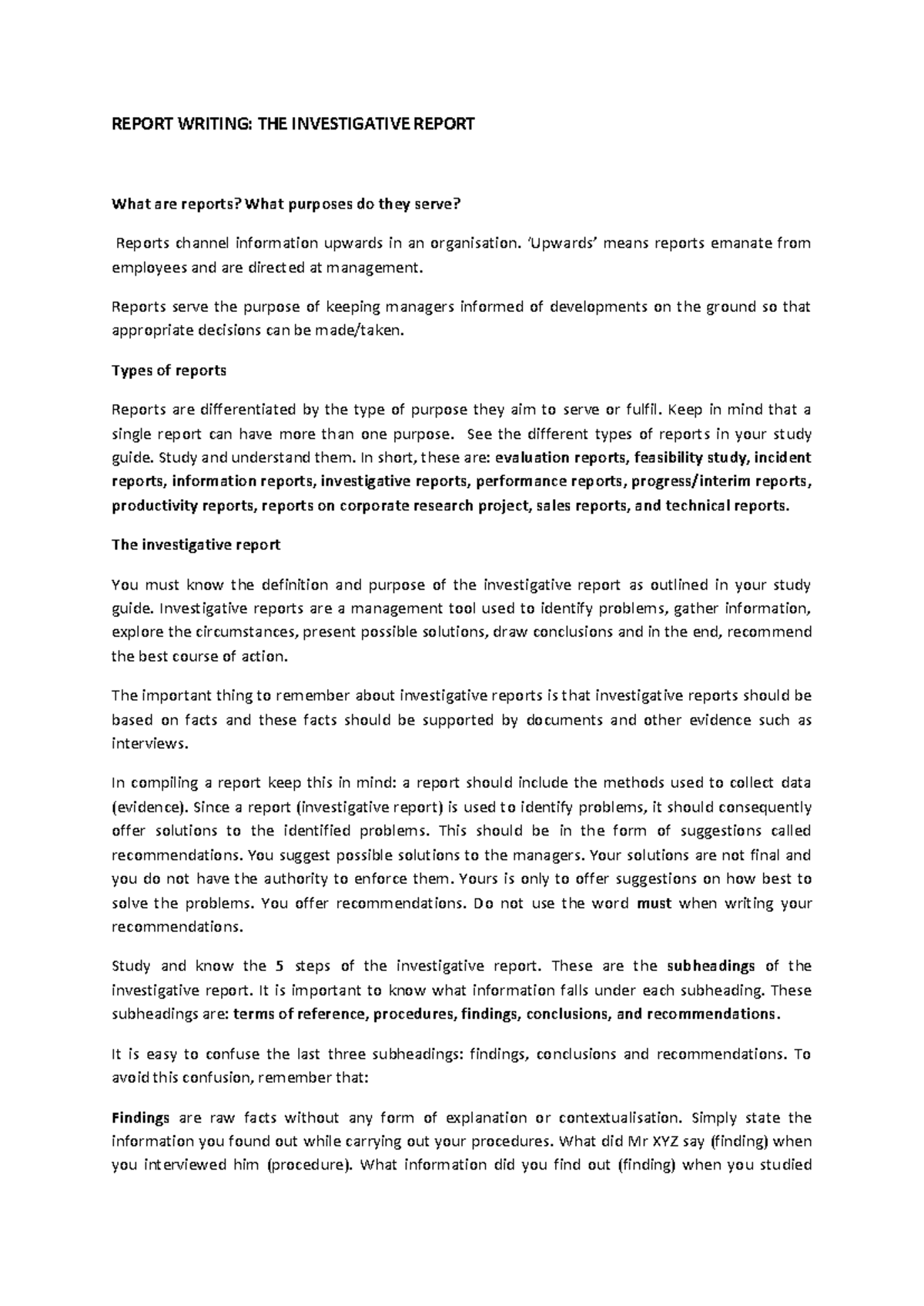 ENN1504 Investigative Report Summary - REPORT WRITING: THE ...