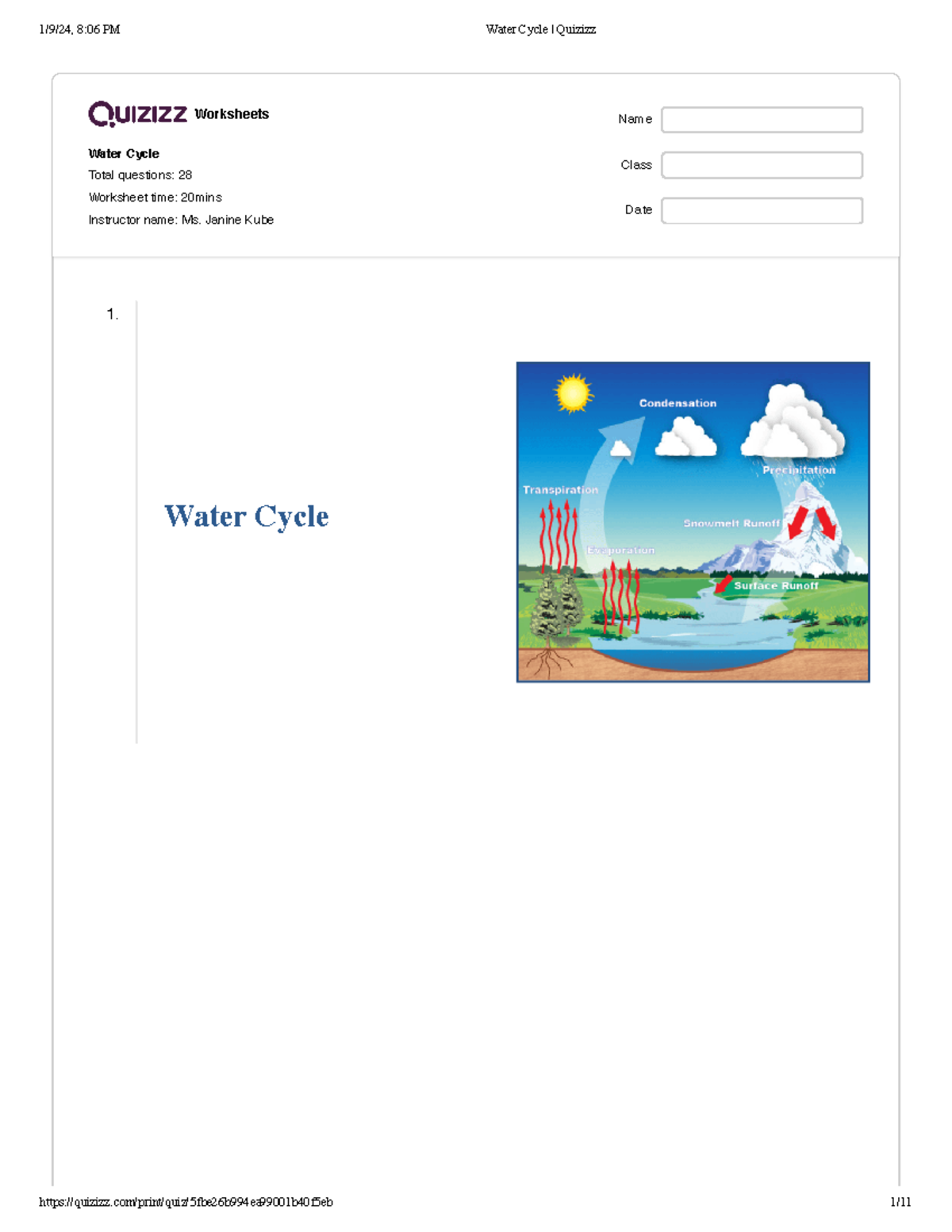 Water Cycle Quizizz: Test Your Knowledge of the Hydrological Cycle ...