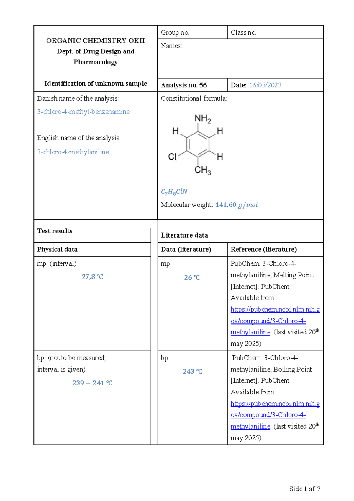Organic Chemistry Analysis Report: Identification of Unknown Sample ...