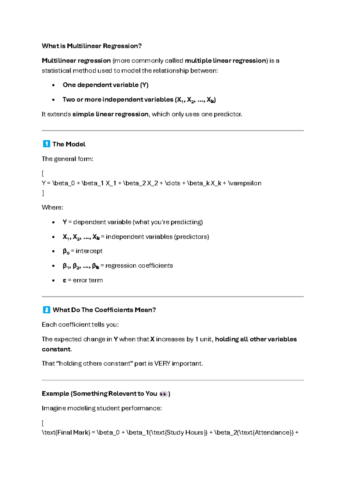 Multilinear Regression Overview: Key Concepts and Applications - Studocu