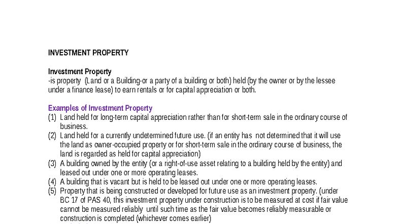 Investment Property and Intangible Assets Overview (FIN 101) - Studocu