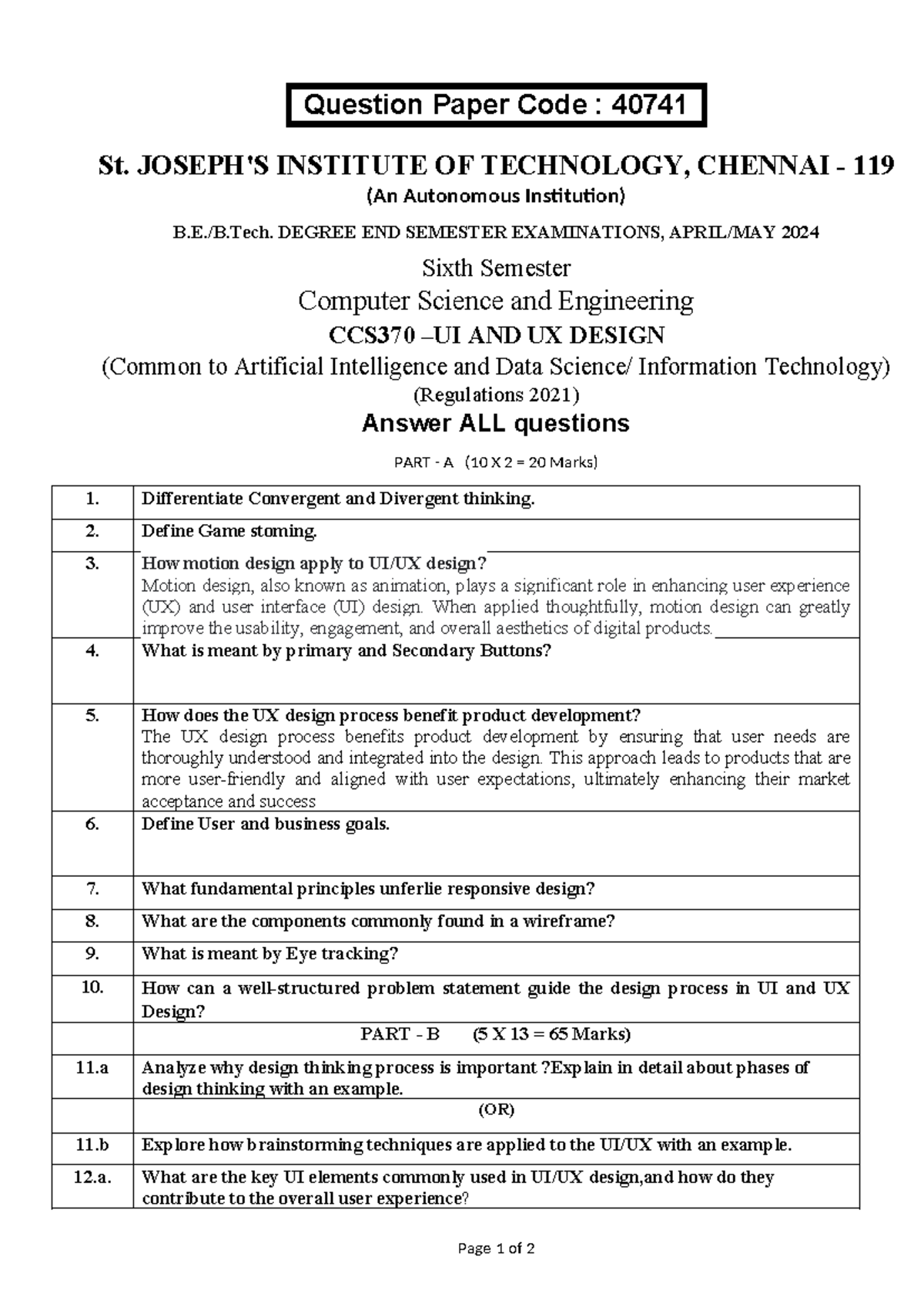 CCS370 UI and UX Design End Semester Exam Questions - 2024 - Studocu
