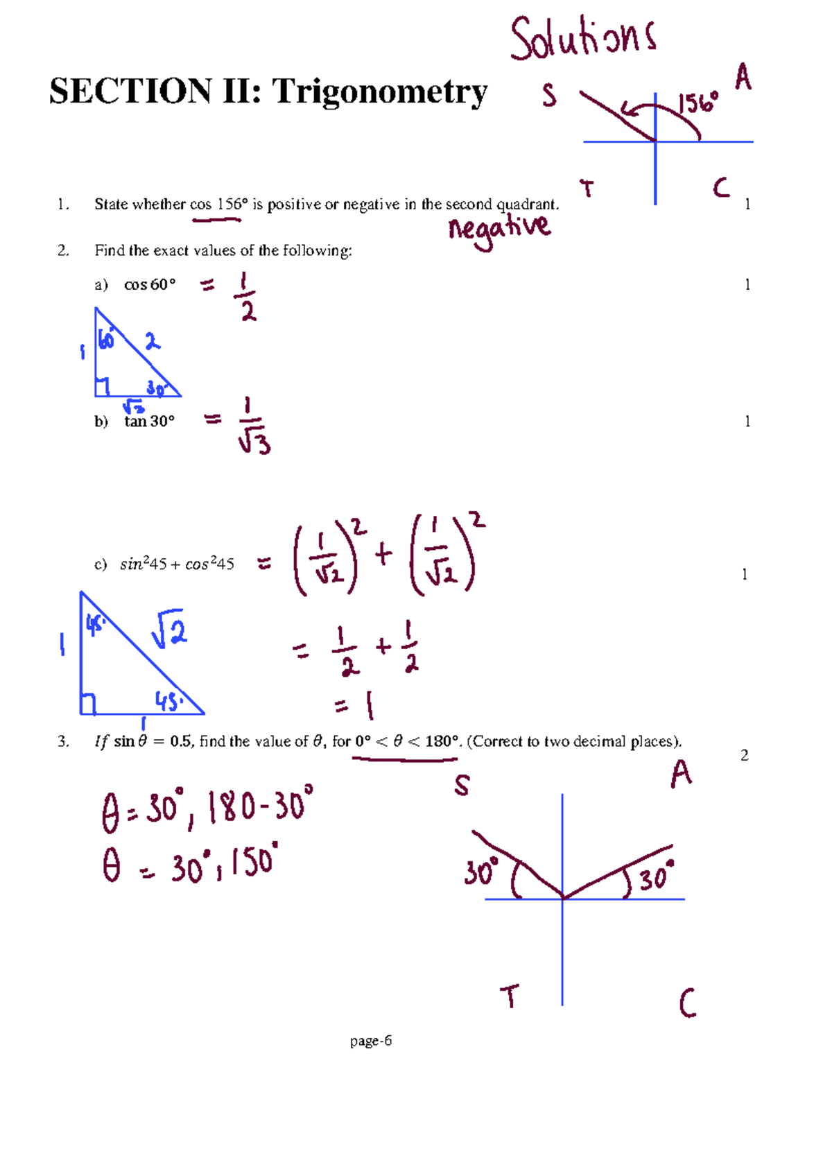 2024 Trig Solutions: Section II - Trigonometry Exercises - Studocu
