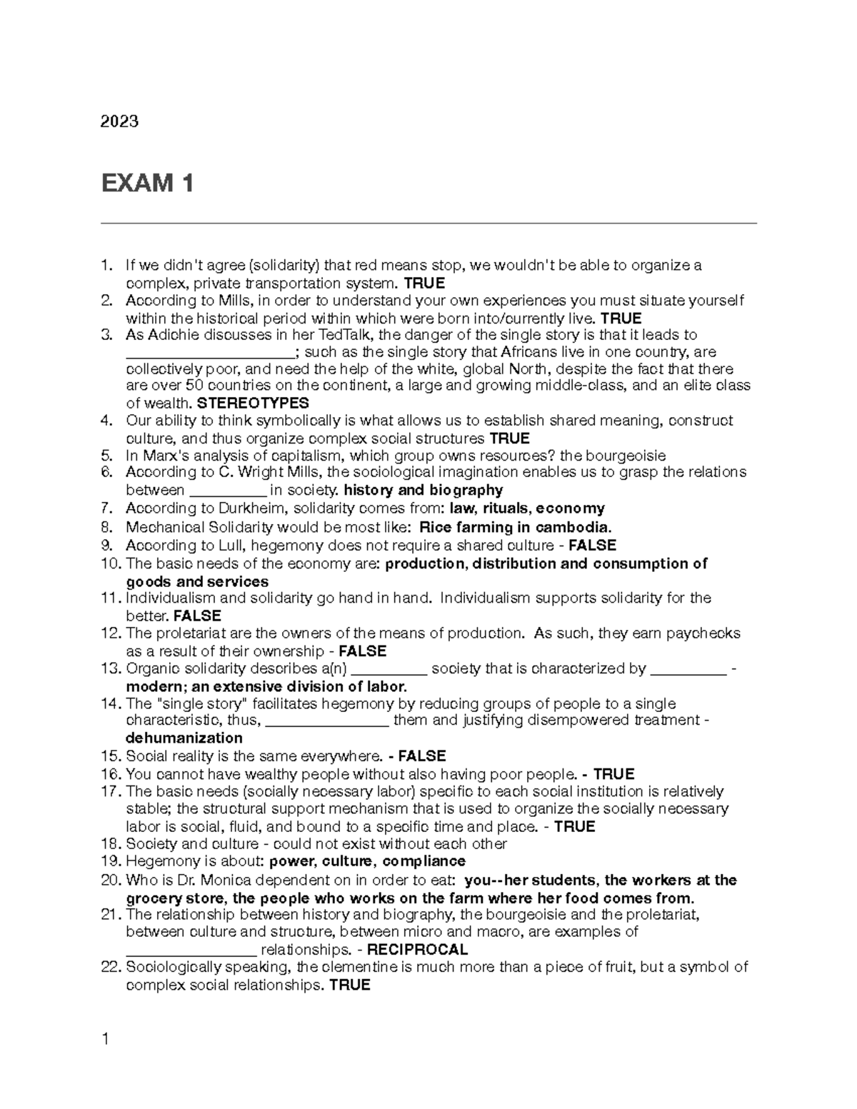SOC 101 - Exam 1 Practice Questions and Key Concepts Review - Studocu