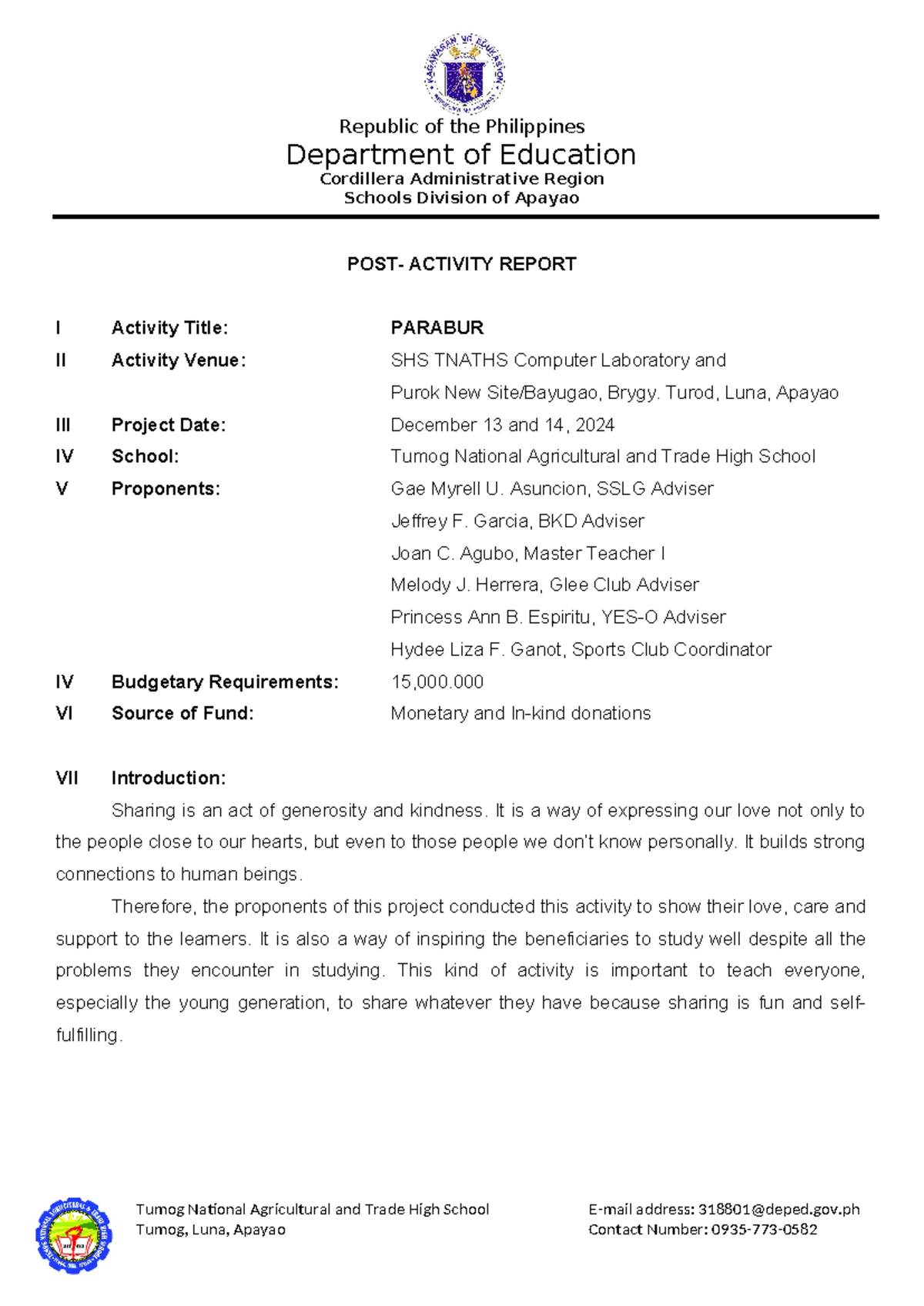 Accomplishment Report- Parabur December 2024 - Republic of the ...