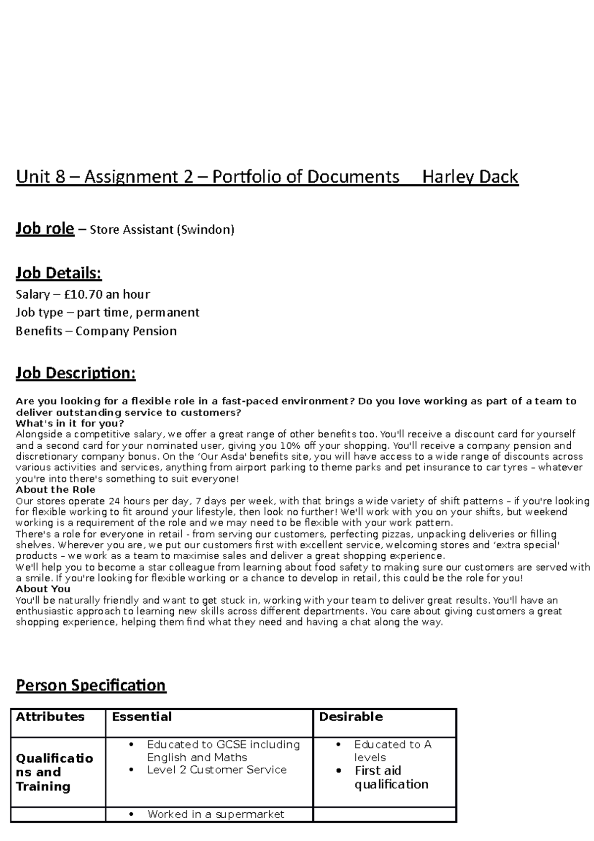 Unit 8 Recruitment & Selection - Store Assistant Application 2 - Studocu