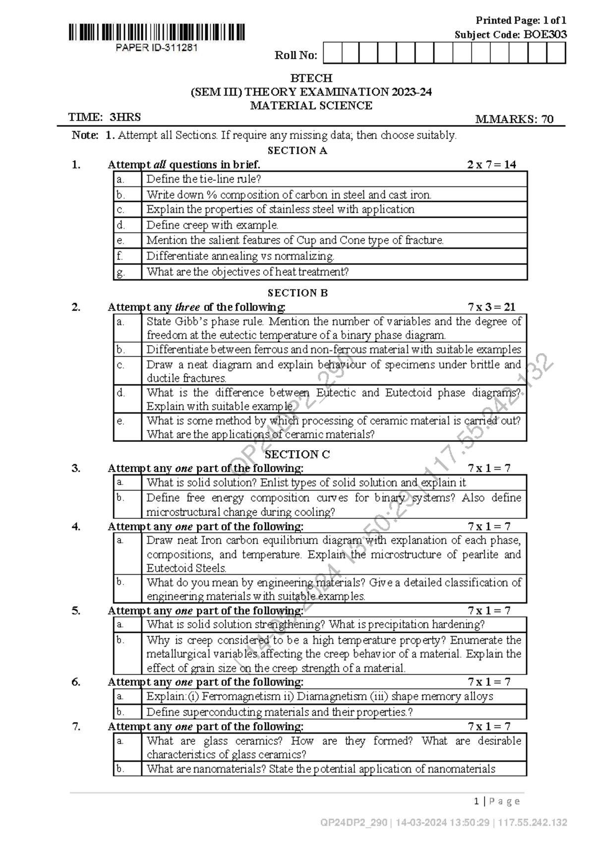 BOE303 - Material Science Theory Exam Questions and Guidelines - Studocu