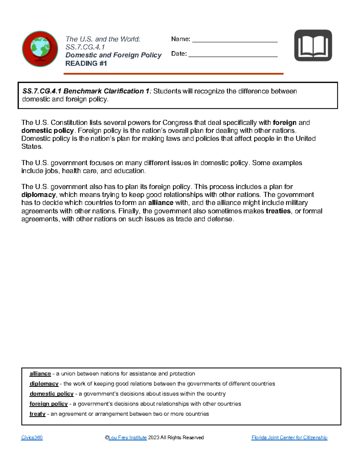 Domestic and Foreign Policy Overview - SS.7.CG.4.1 Study Guide - Studocu