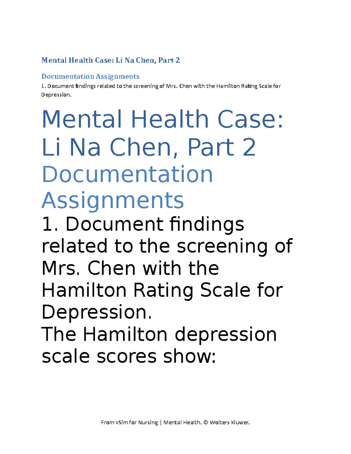 Mental Health Li Na Chen Part 2 DA - Mental Health Case: Li Na Chen ...