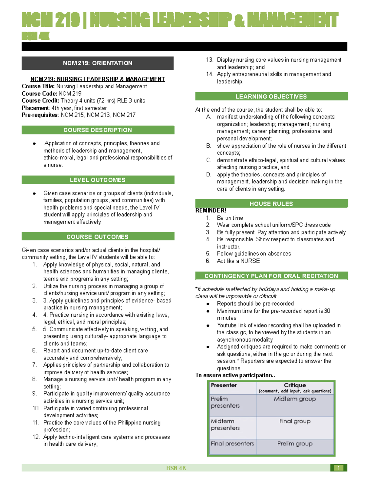 NCM219- Prelims - Nursing Leadership and Management Notes - NCM 219 ...