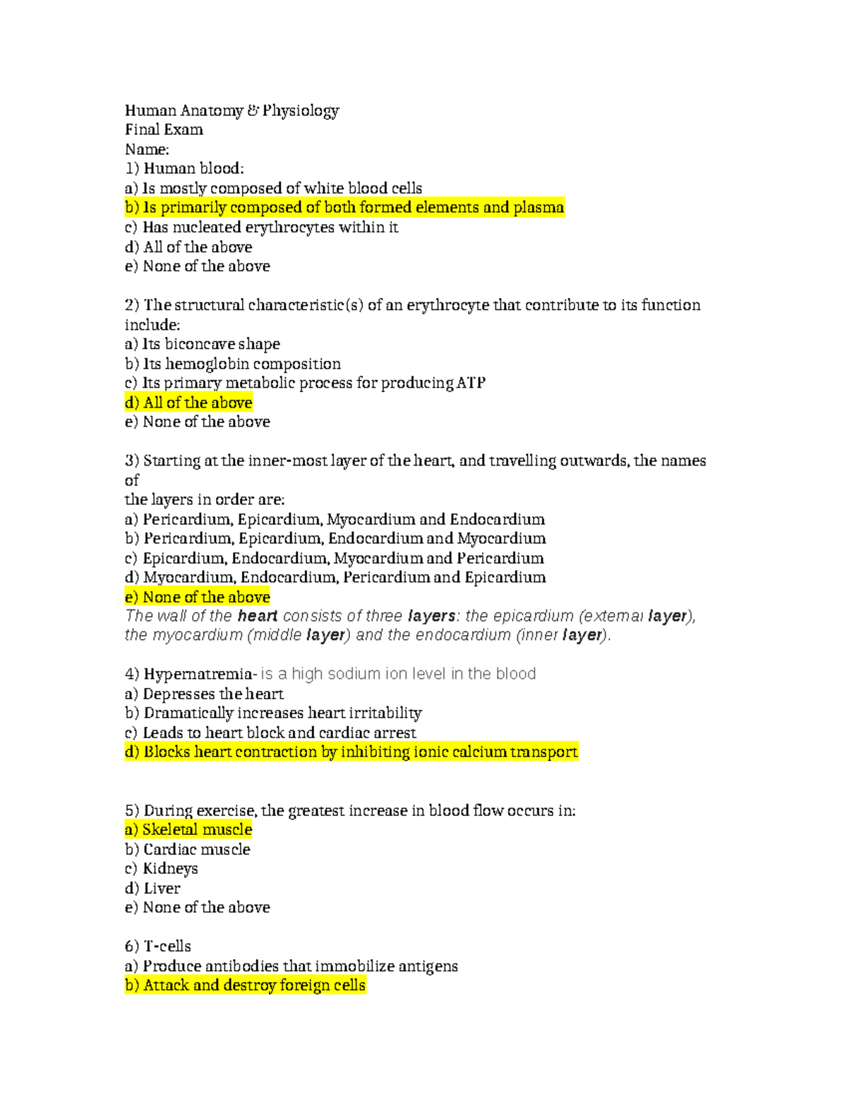 Docx-2 - anp - Human Anatomy & Physiology Final Exam Name: Human blood ...
