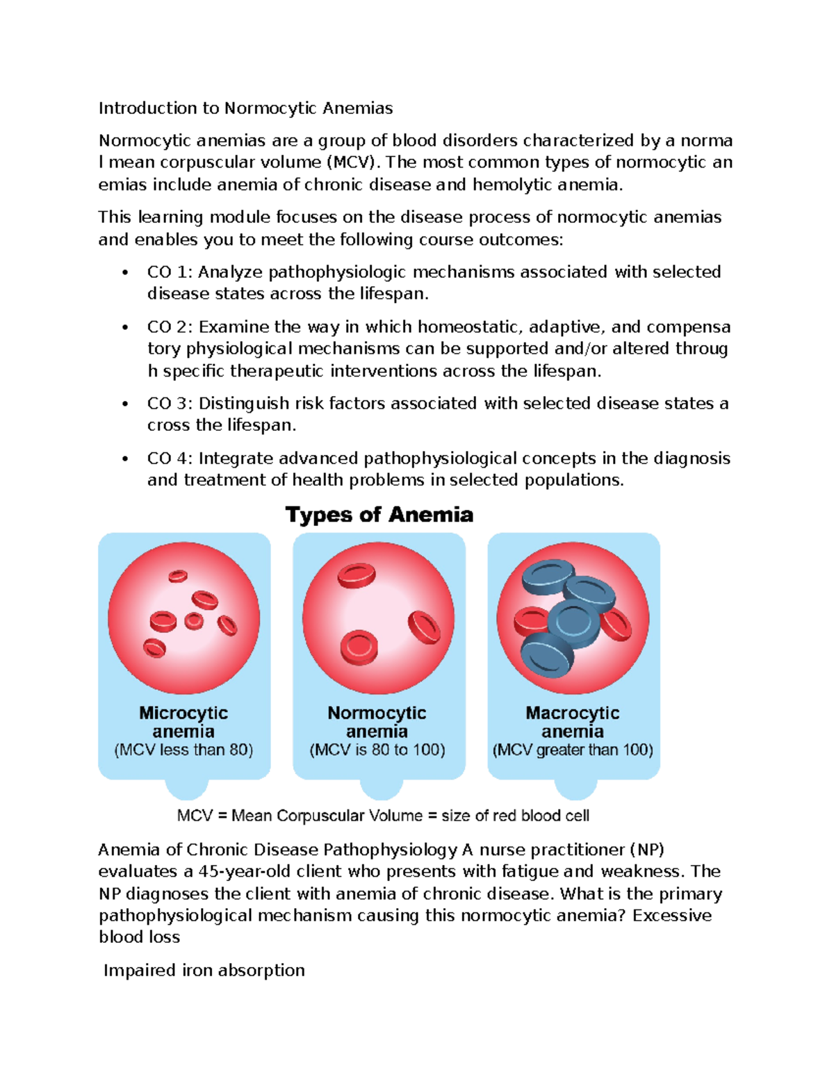Nr507 Final Exam Study Guide: Normocytic Anemias & Hemoglobinopathies ...