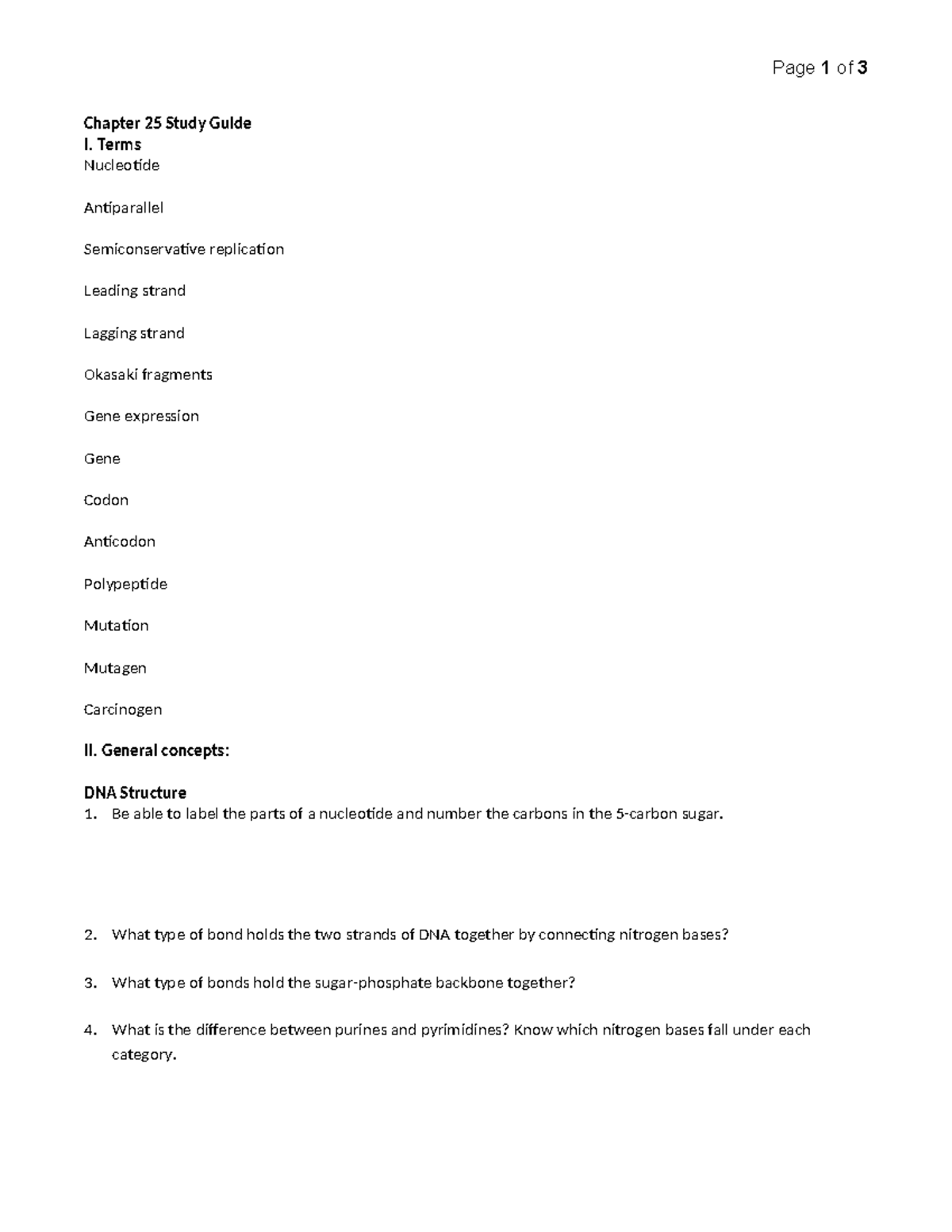 Chapter 25 Study Guide: DNA Structure & Replication Concepts - Studocu