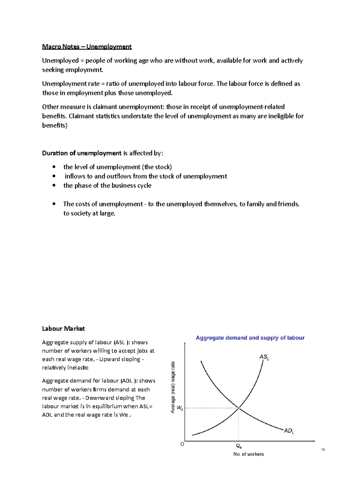 Lecture Notes - Macro Unemployment Concepts (Lectures 1-10) - Studocu
