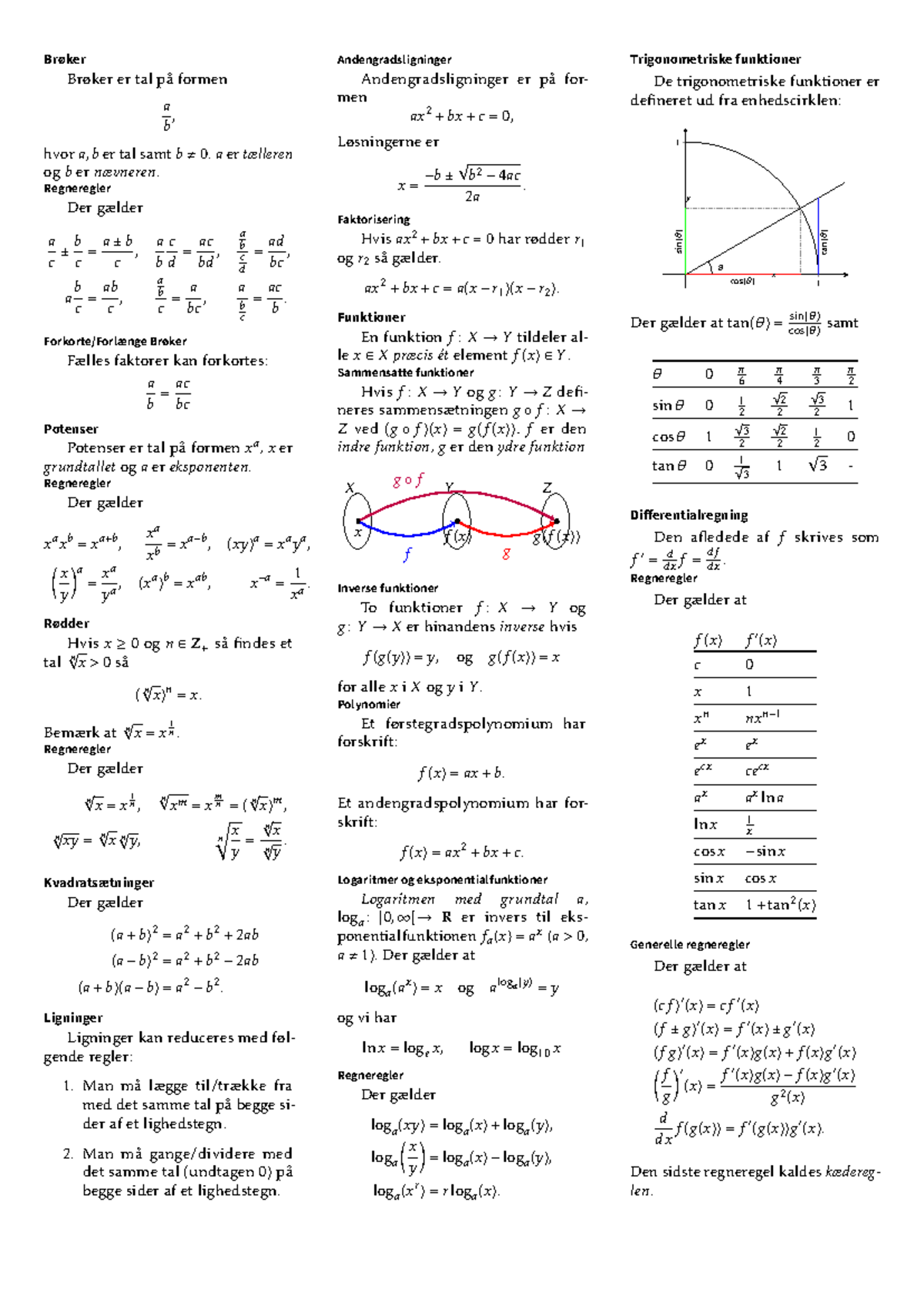 Formelsamling - Grundlæggende Matematik formler (MAT101) - Studocu