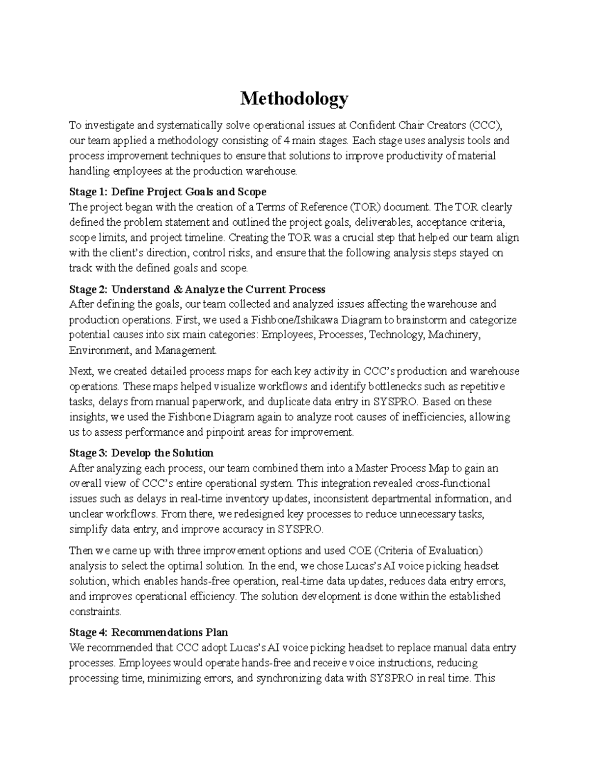 Methodology for Operational Improvement at CCC Project - Studocu
