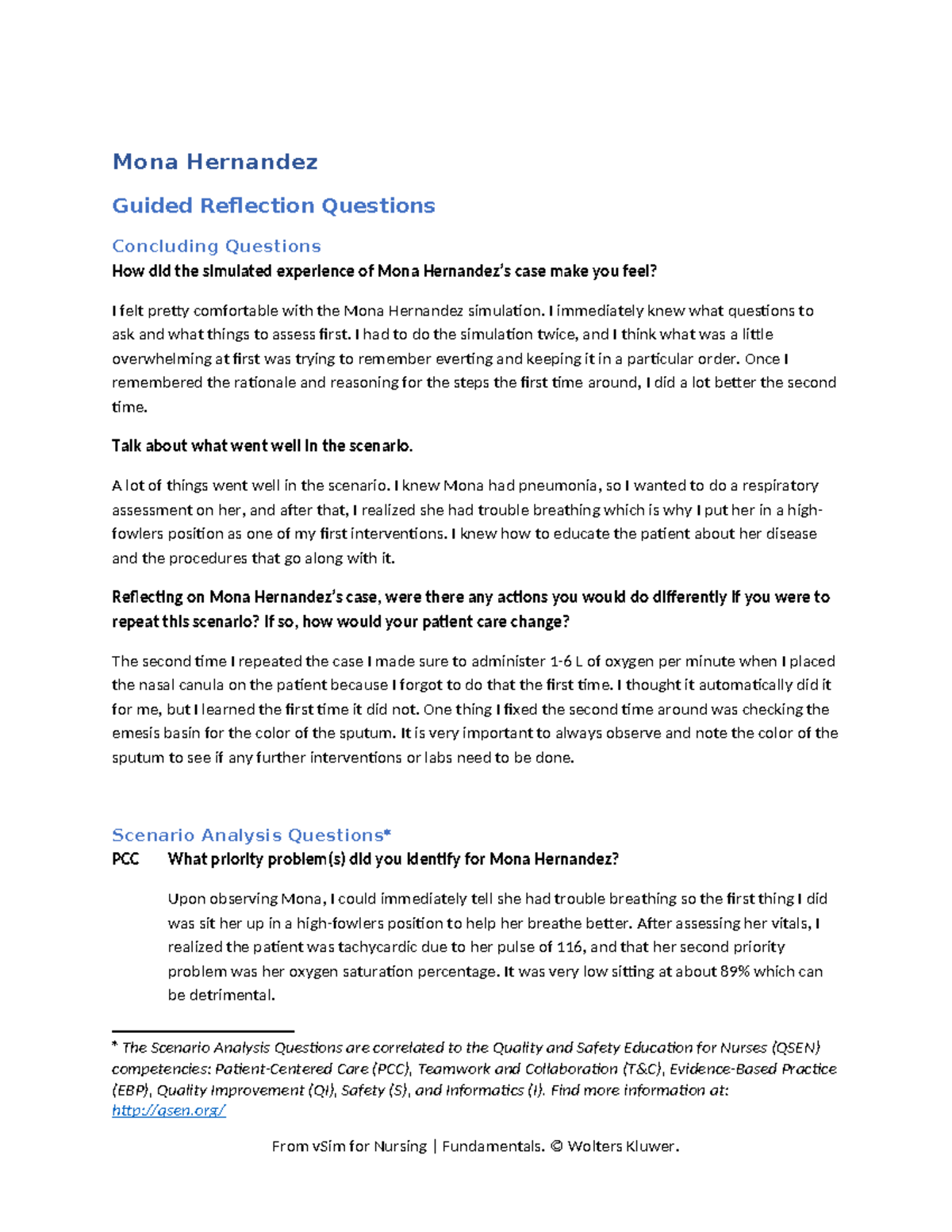 Mona Hernandez vSim - Comprehensive Reflection & Analysis Notes - Studocu