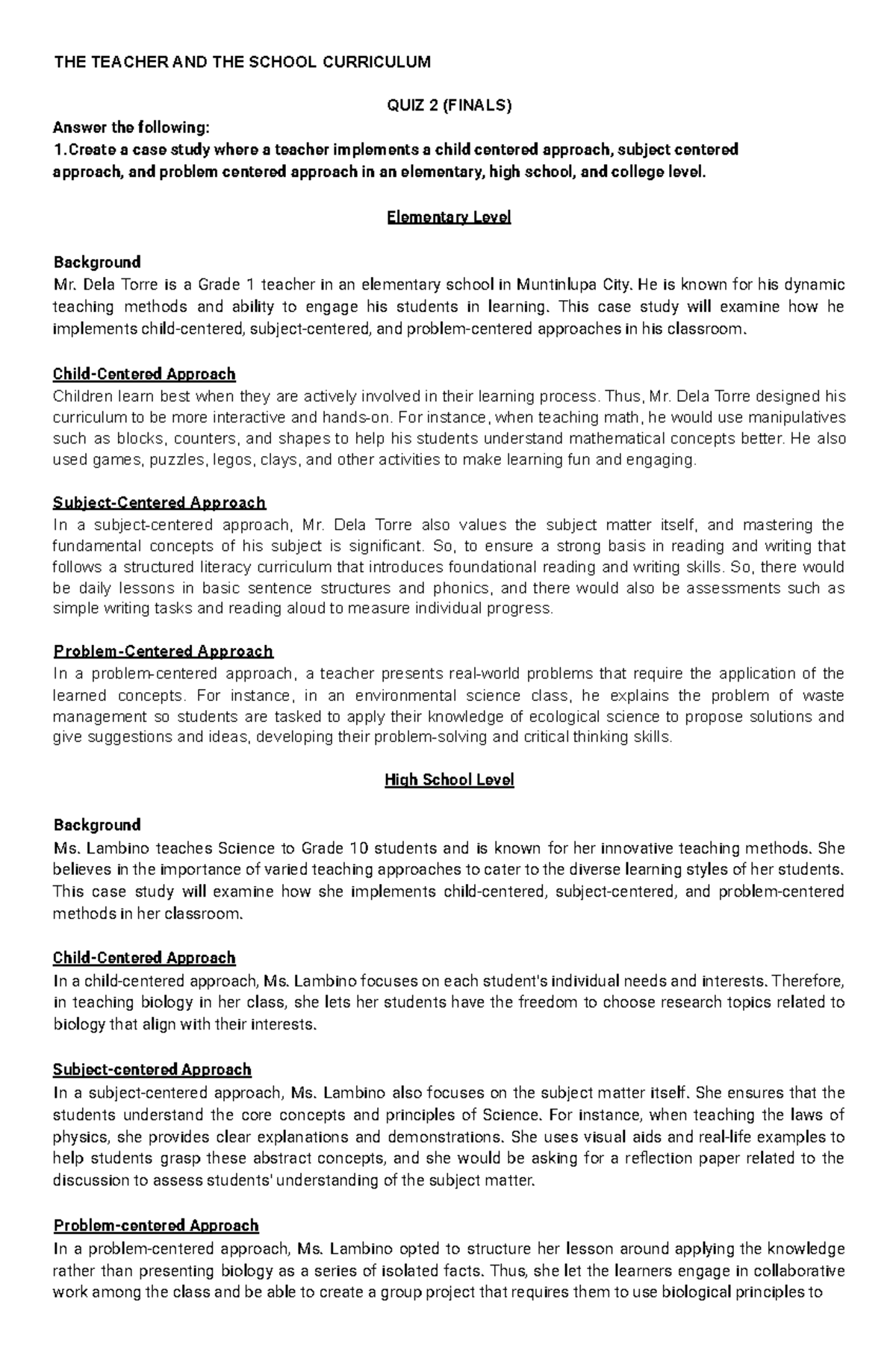 THE TEACHER AND THE SCHOOL CURRICULUM CASE STUDY (EDU 101) - Studocu