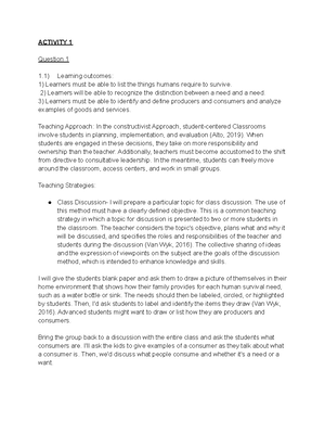 [Solved] grade 7 ems lesson plan on needs and wants - Introduction to ...