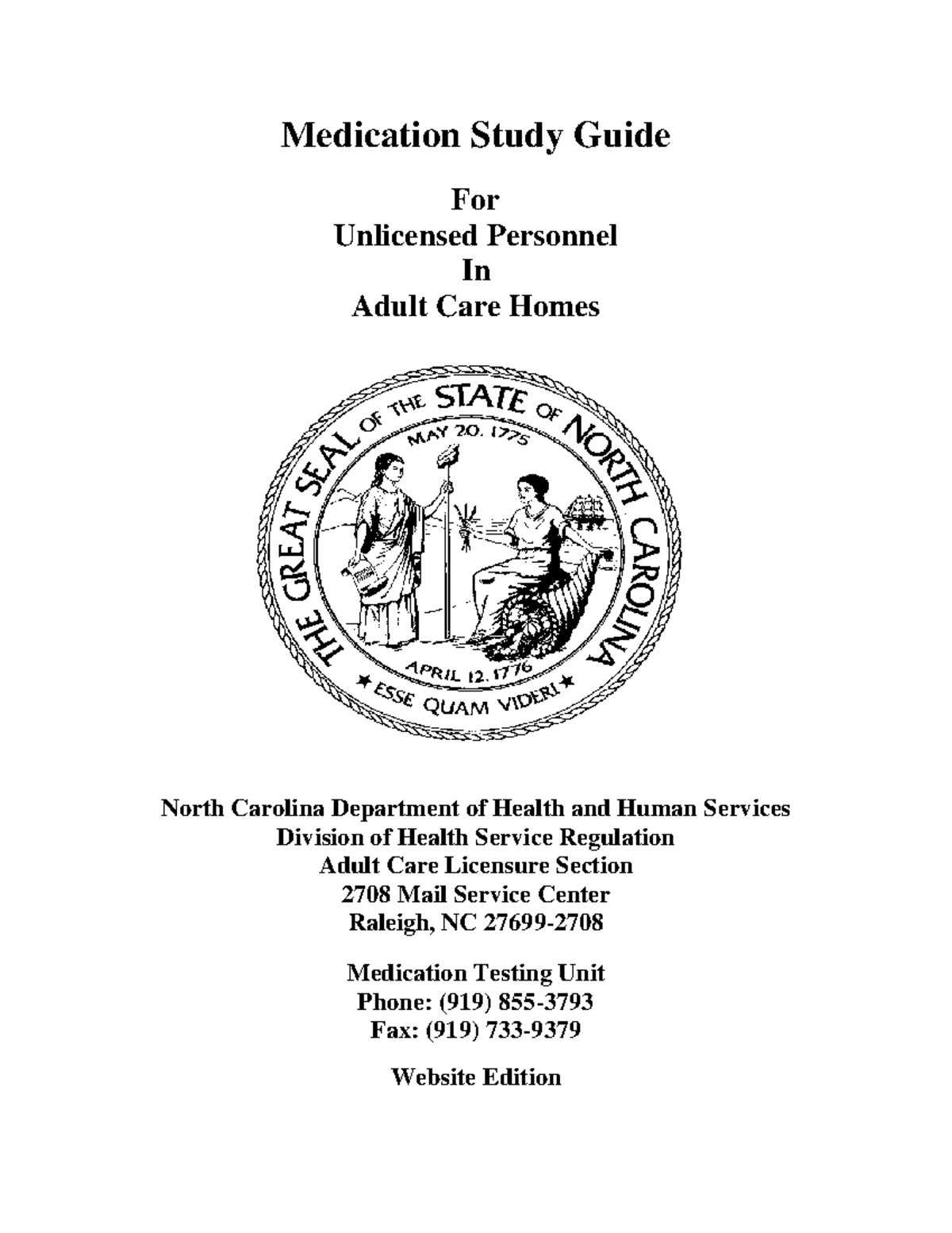 Medication Administration Study Guide for Unlicensed Personnel in NC ...