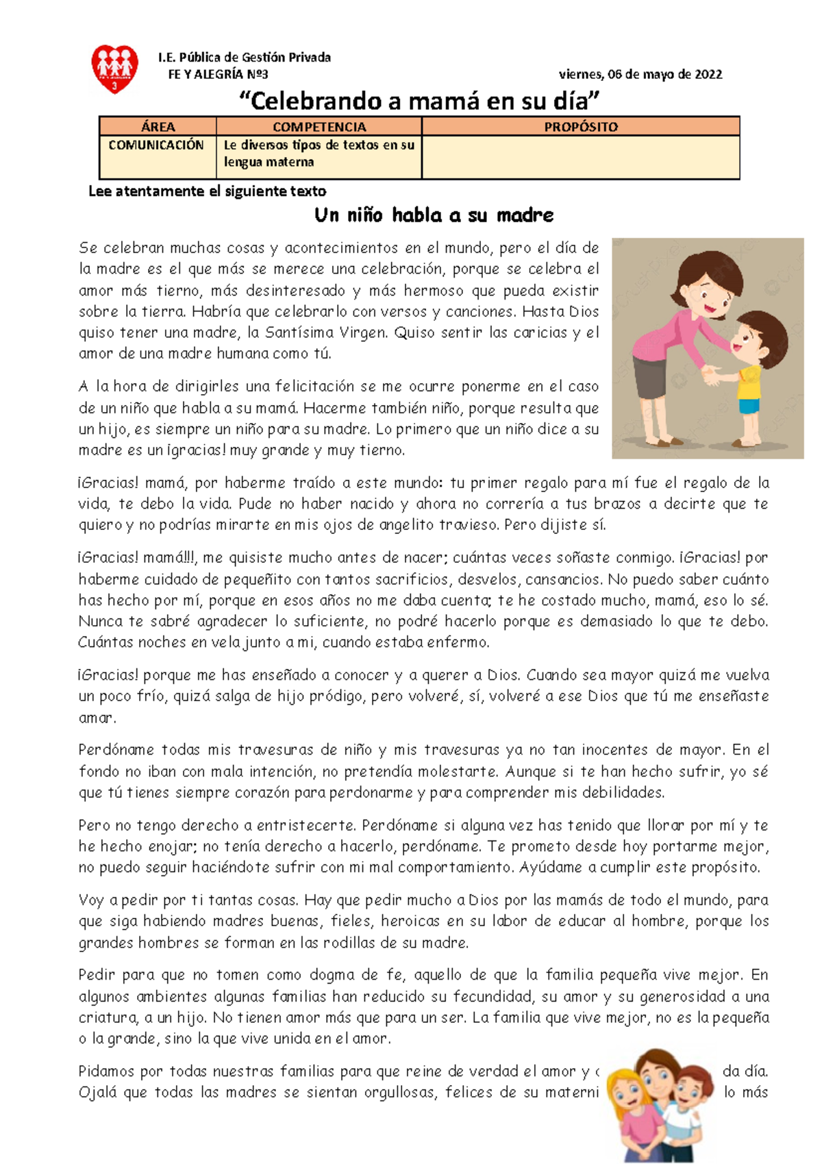 PLAN Lector: Celebrando a Mamá - Día de la Madre, 06 de Mayo - Studocu