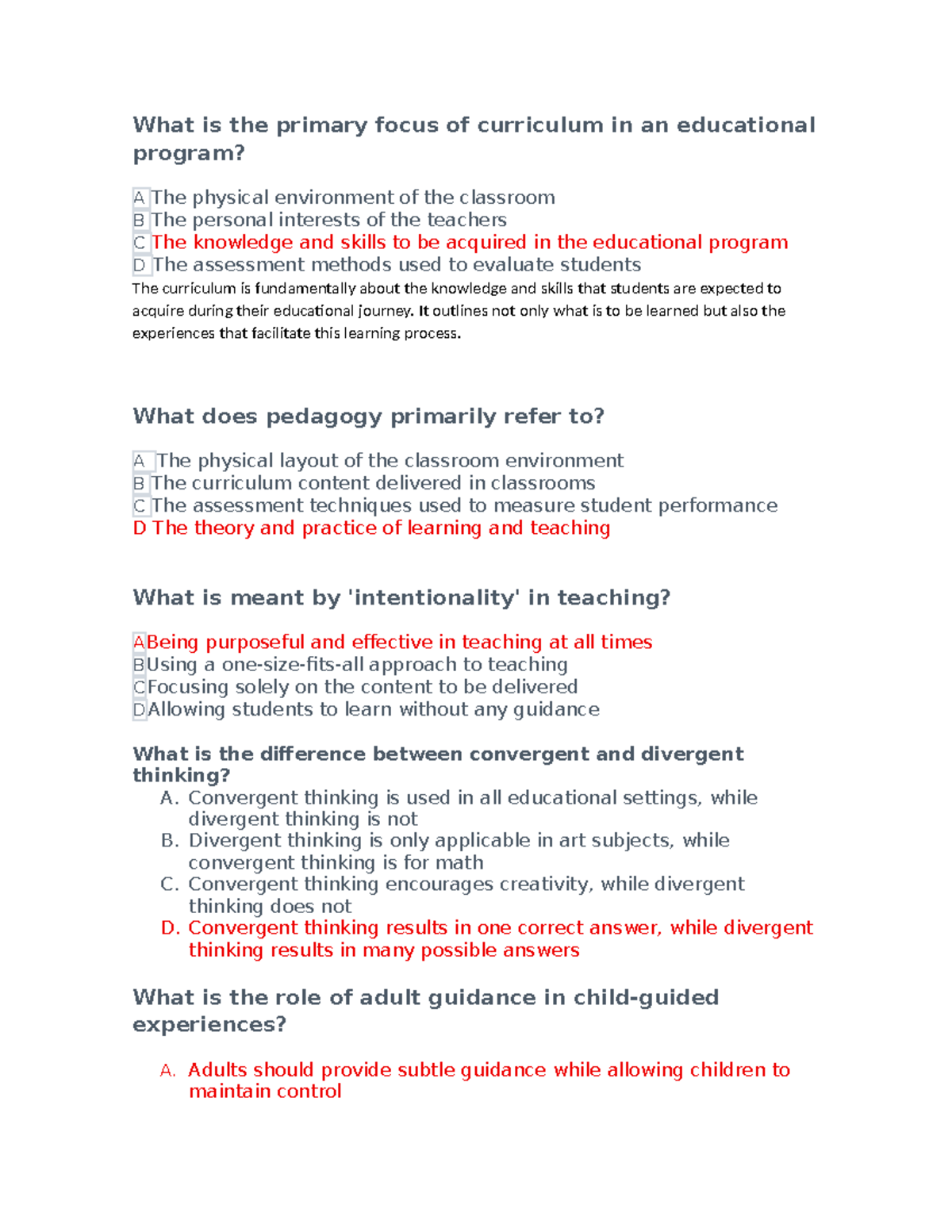 EDU 101: Curriculum Focus & Learning Principles - MCQ Review - Studocu