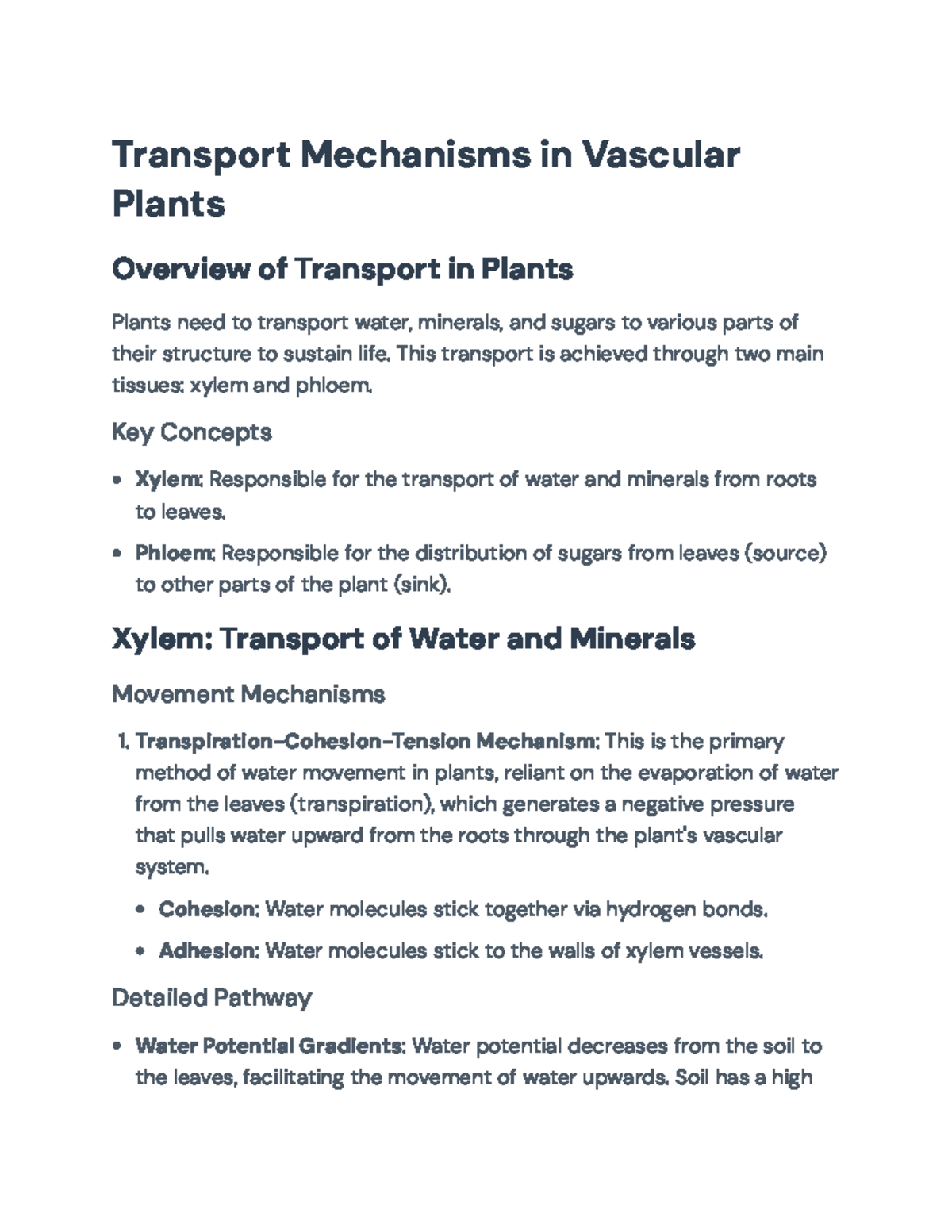 Transport Mechanisms in Vascular Plants: Xylem & Phloem Functions ...