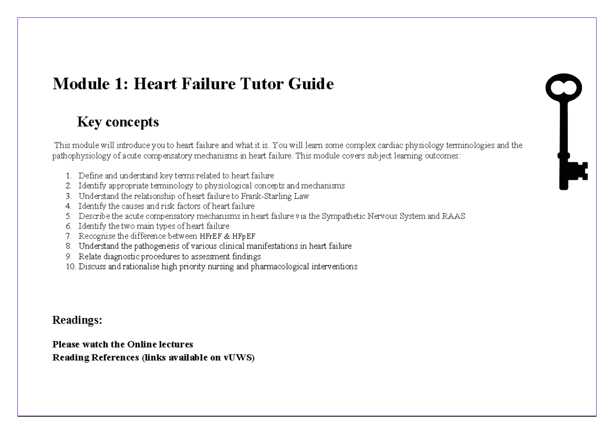 Module 1 Heart Failure - Tutor Guide - You will learn some complex ...
