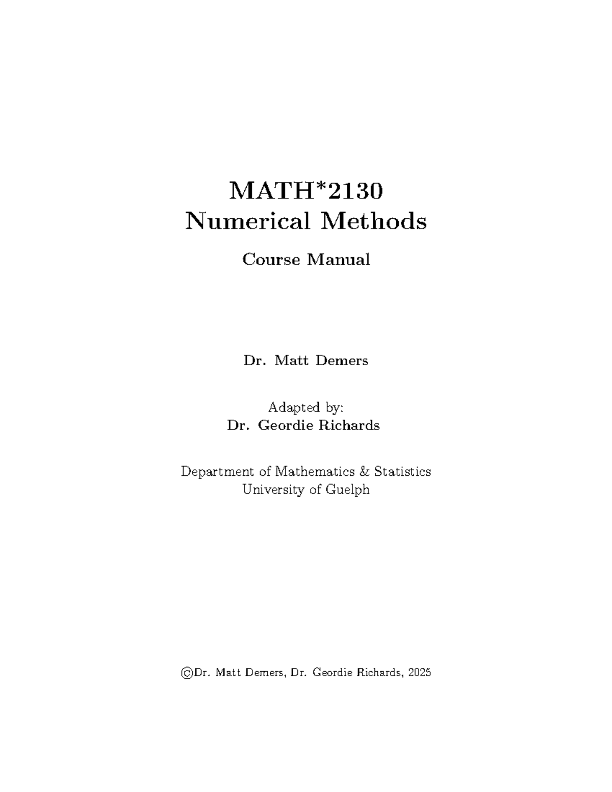MATH2130 Numerical Methods Course Manual 2025 - Study Notes - Studocu