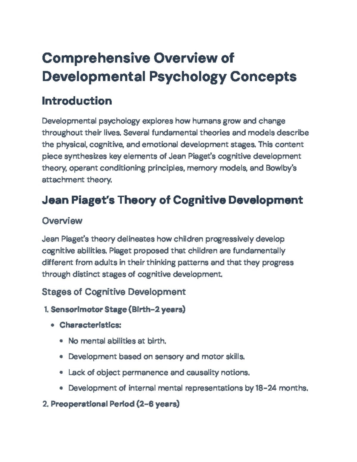 Comprehensive Overview of Developmental Psychology Theories and Models ...