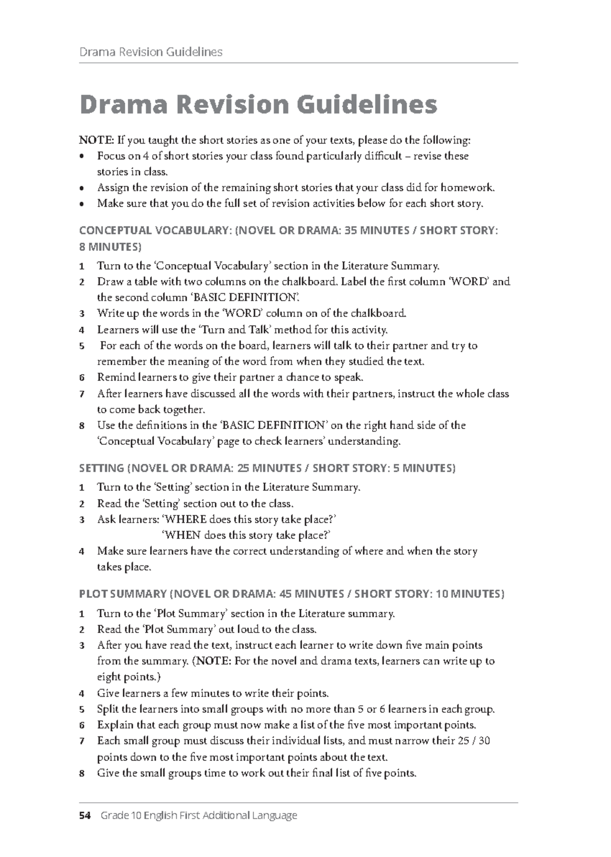 Drama Revision Guidelines for Grade 10 English (54 ENG FAL) - Studocu
