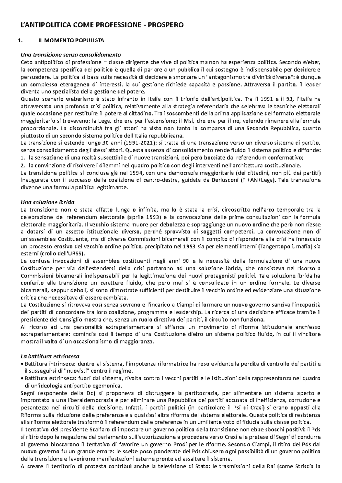 L' Antipolitica come professione prof Prospero - L’ANTIPOLITICA COME ...