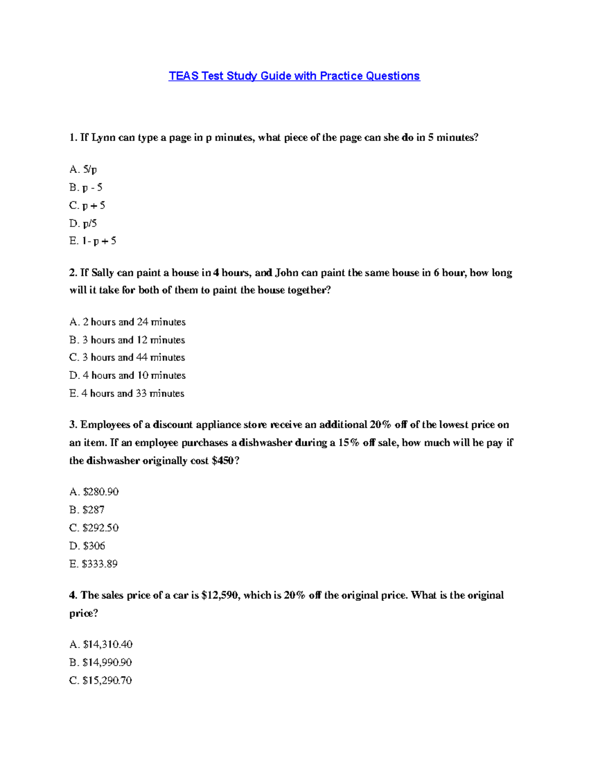 TEAS Test Study Guide with Practice Questions - I fLynnc ant ypeapa g ...