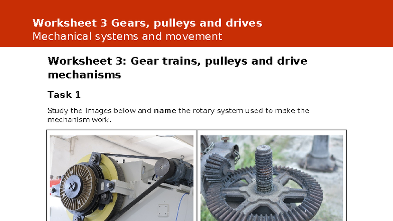 KS3 Worksheet 3: Gears, Pulleys & Drive Mechanisms - Studocu