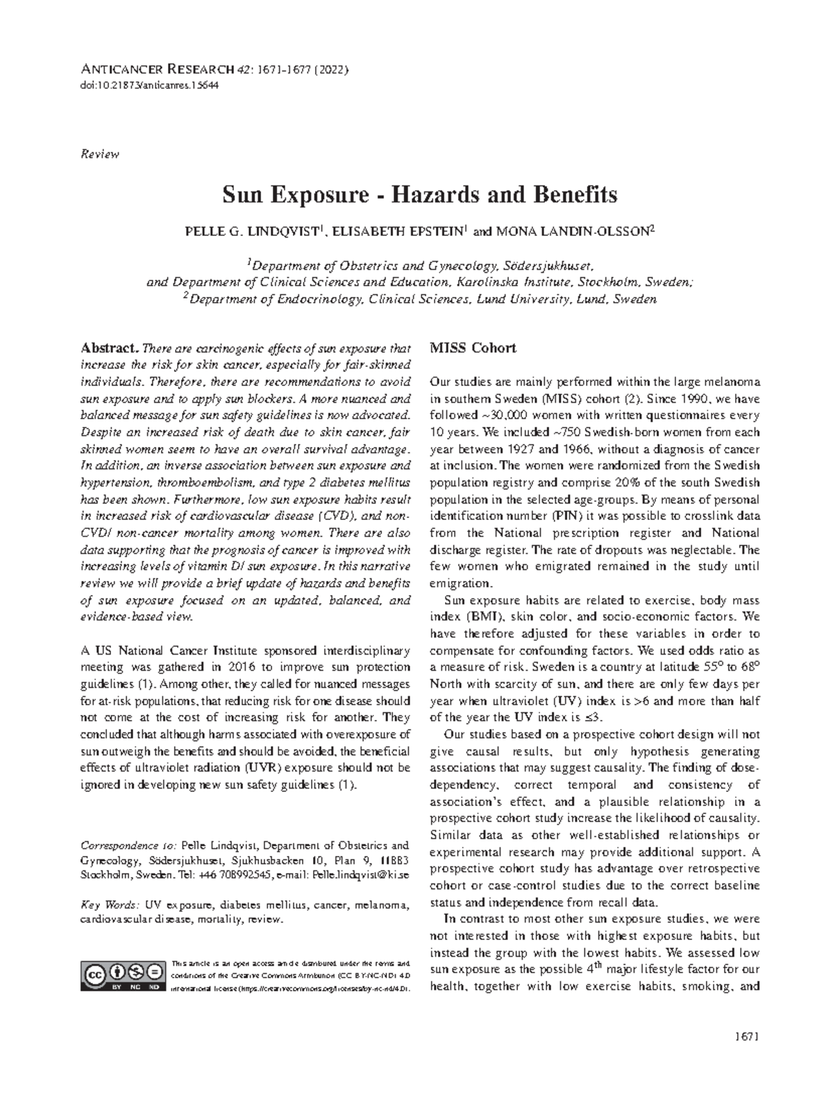 Sun Exposure - Hazards and Benefits - Abstract. There are carcinogenic ...