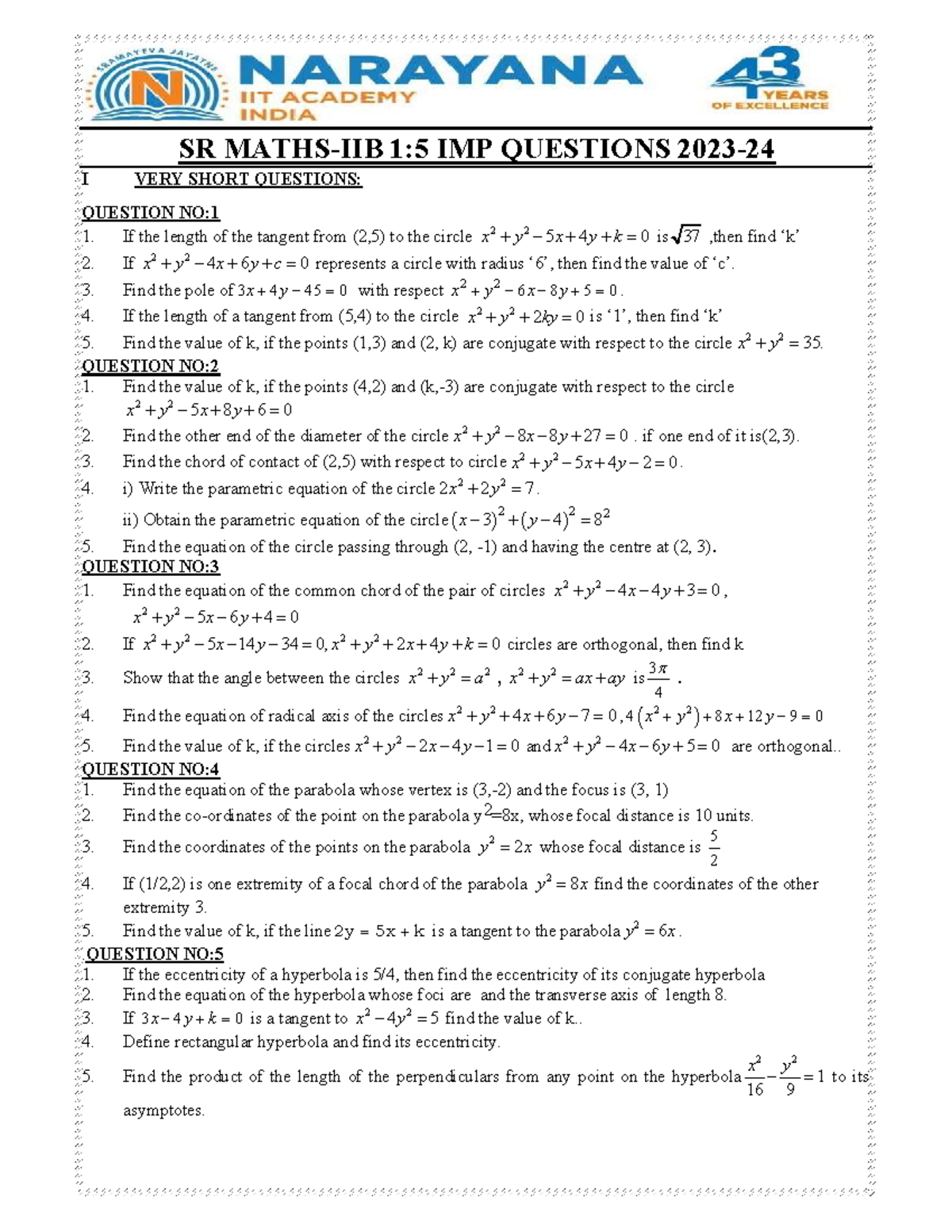 704793458 TS SR Maths IIB Important Questions 2023-24 - Studocu