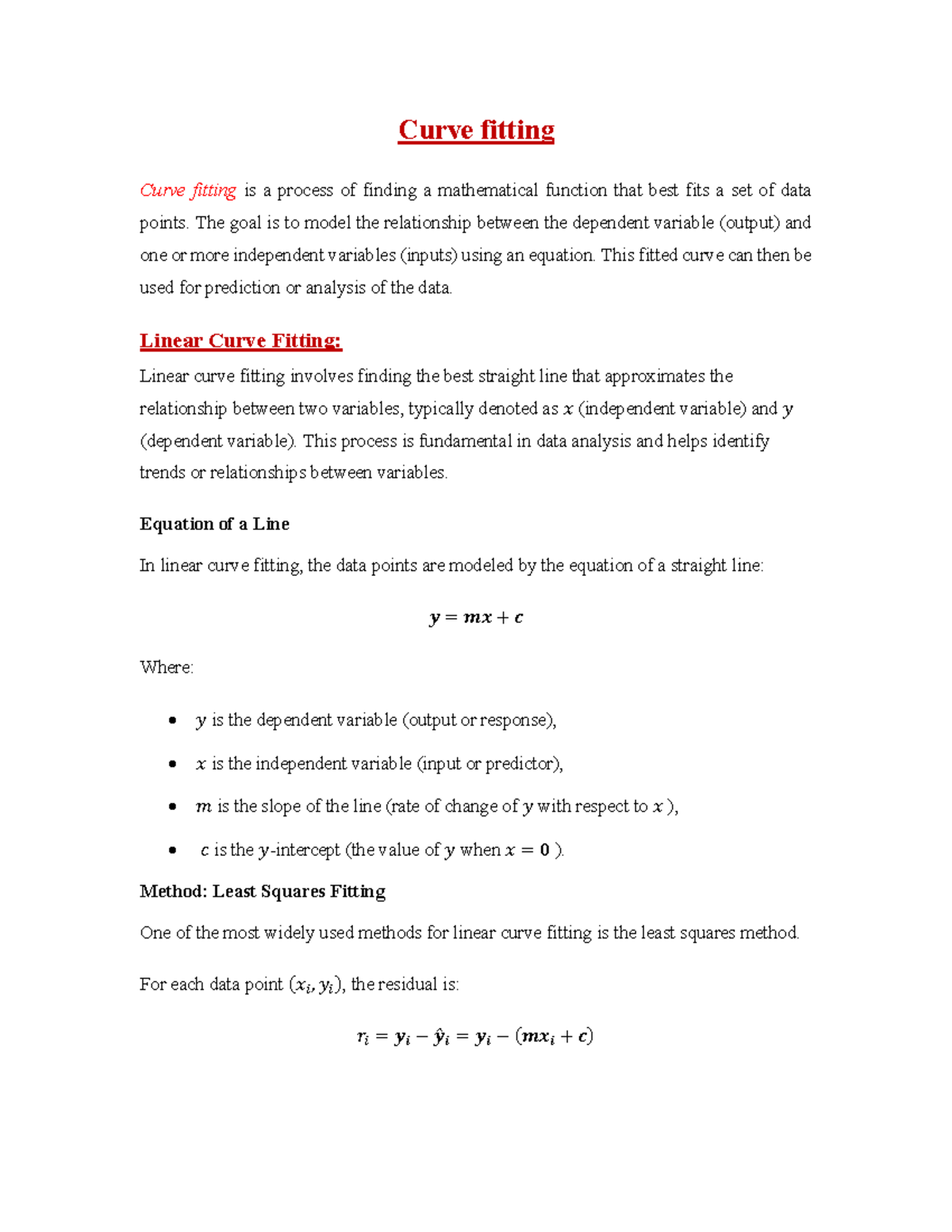 Curve Fitting Theory - PHYS 101 Lecture Notes - Studocu