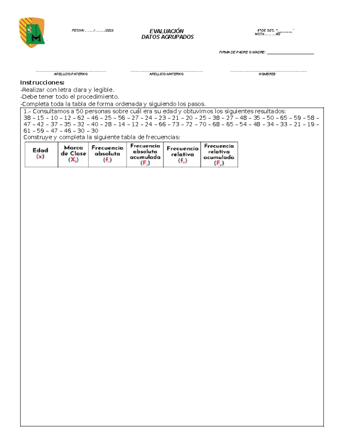6to. EVAL. Análisis de Datos Agrupados y Frecuencias - Studocu