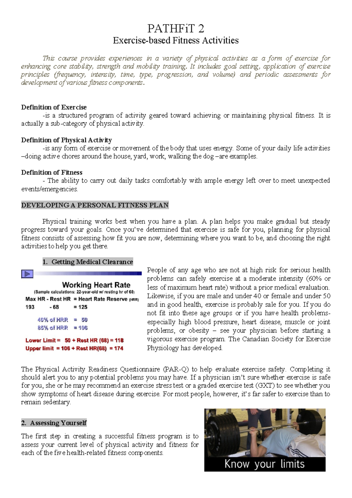 Lesson 1: PATHFiT 2 Fitness Activities Overview and Planning - Studocu