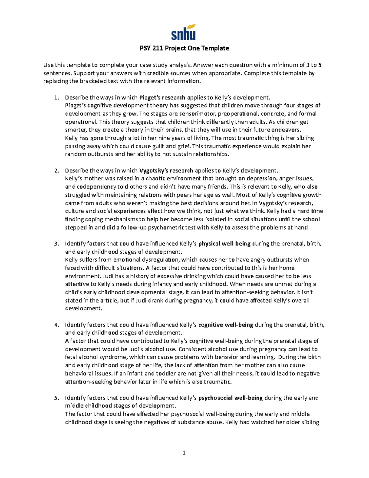 PSY 211 Final Project One: Case Study Analysis Template - Studocu