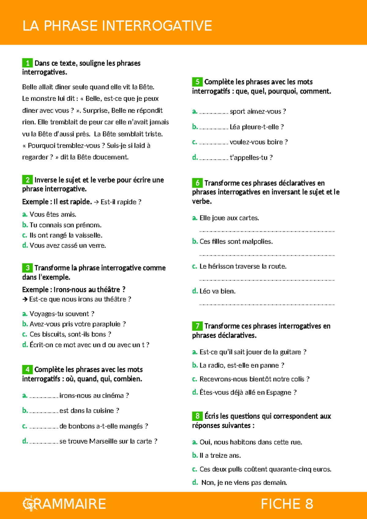 LA PHRASE INTERROGATIVE - EXERCICES ET GRAMMAIRE - Studocu