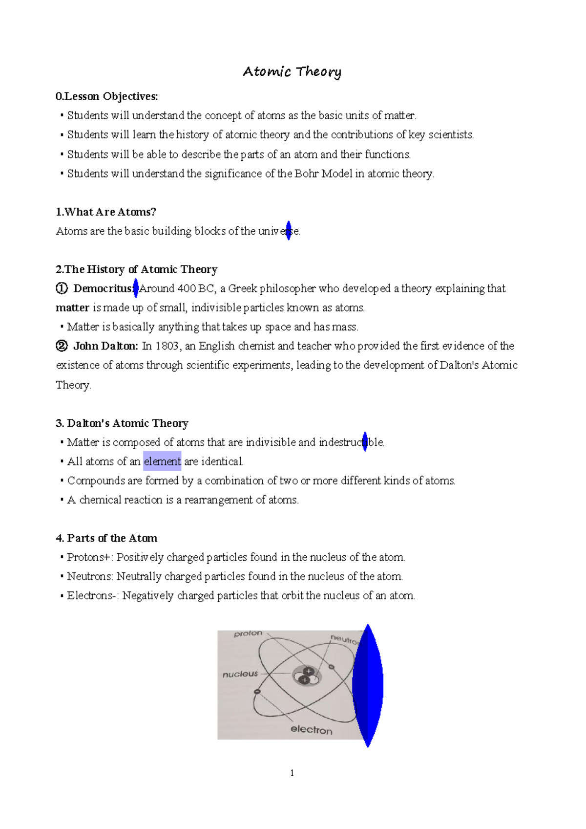 Atomic Theory - Homework Notes for CHM 101 Study Guide - Studocu