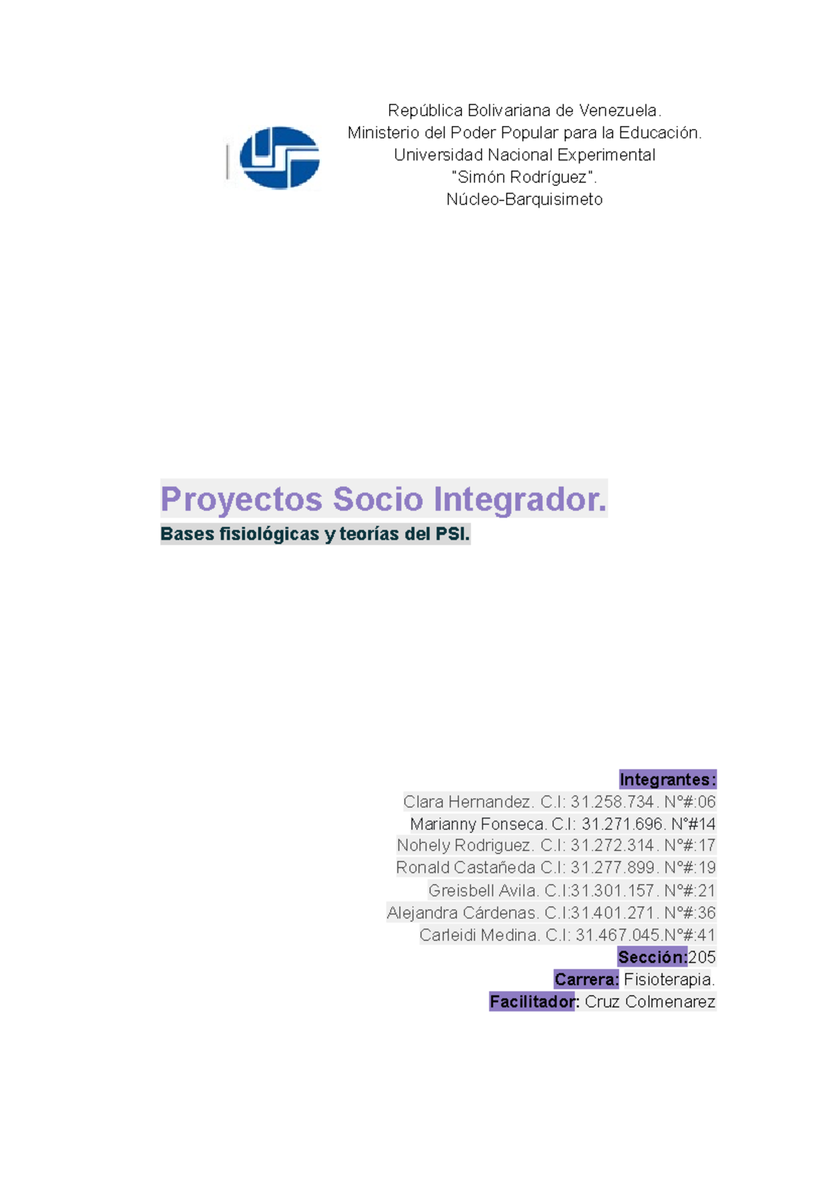 Proyecto Socio Integrador en Fisioterapia: Bases y Métodos de ...