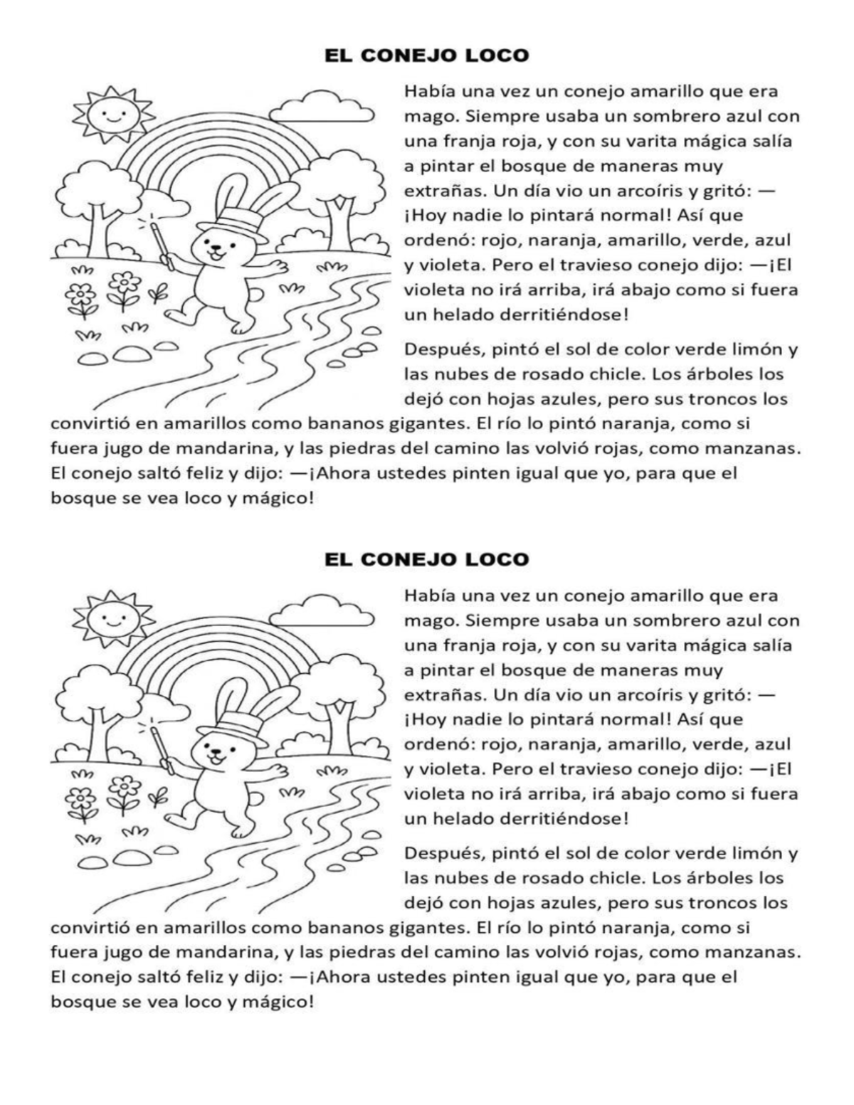 EL CONEJO LOCO: Un Cuento Mágico de Colores y Diversión - Studocu