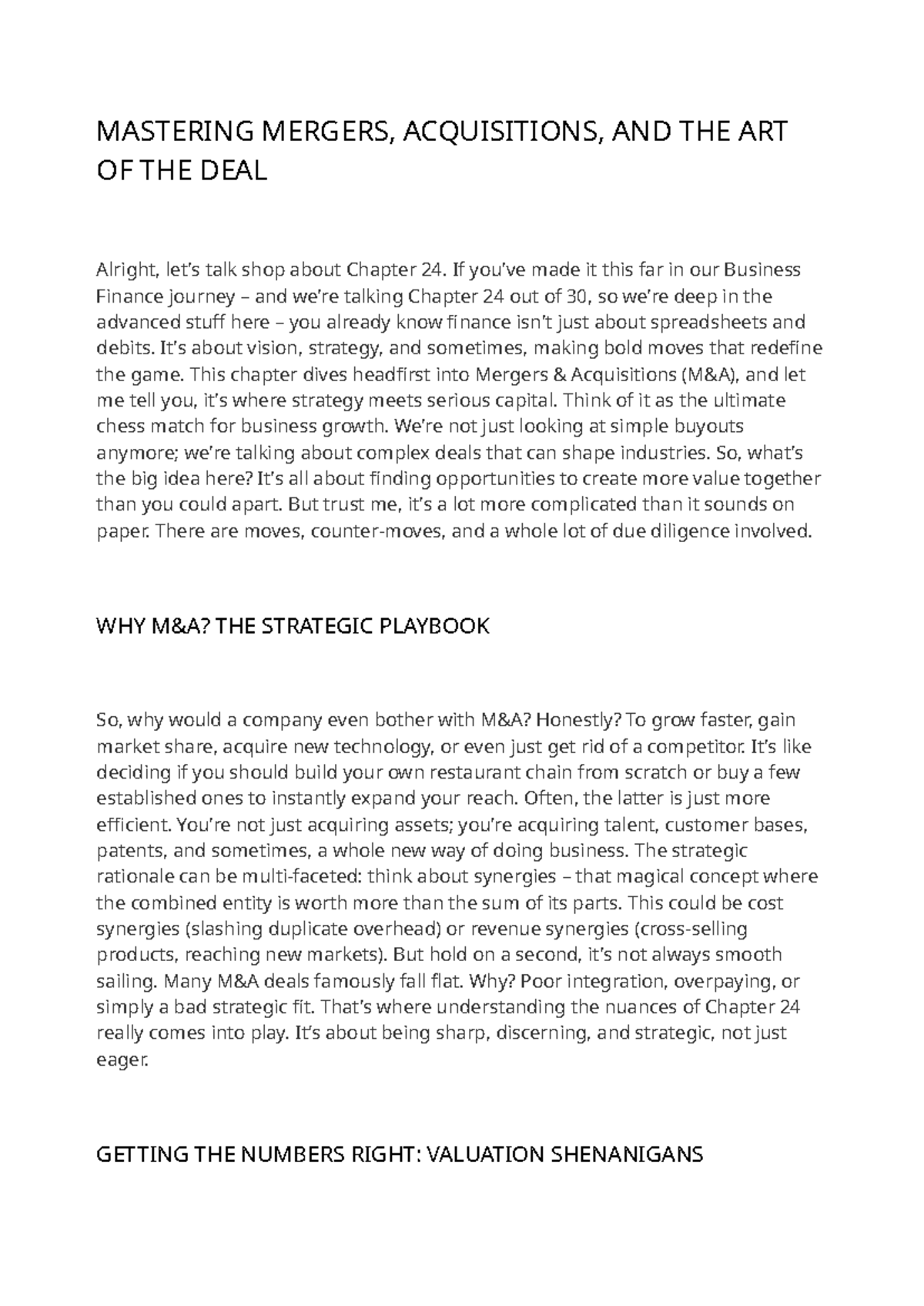 Chapter 24: Mastering Mergers & Acquisitions in Business Finance - Studocu