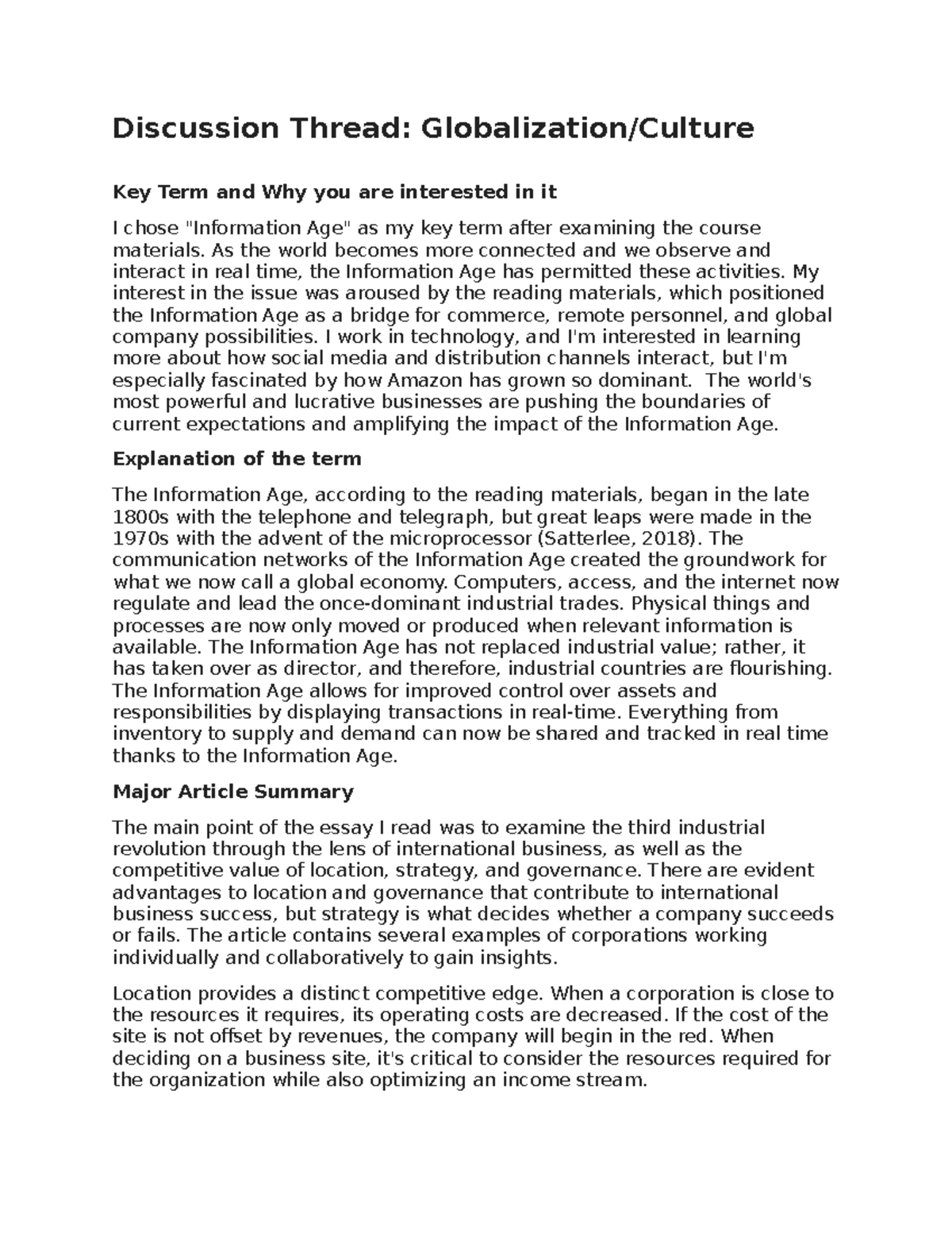 BUSI 604 Final Exam Discussion: Impact of Globalization & Culture - Studocu