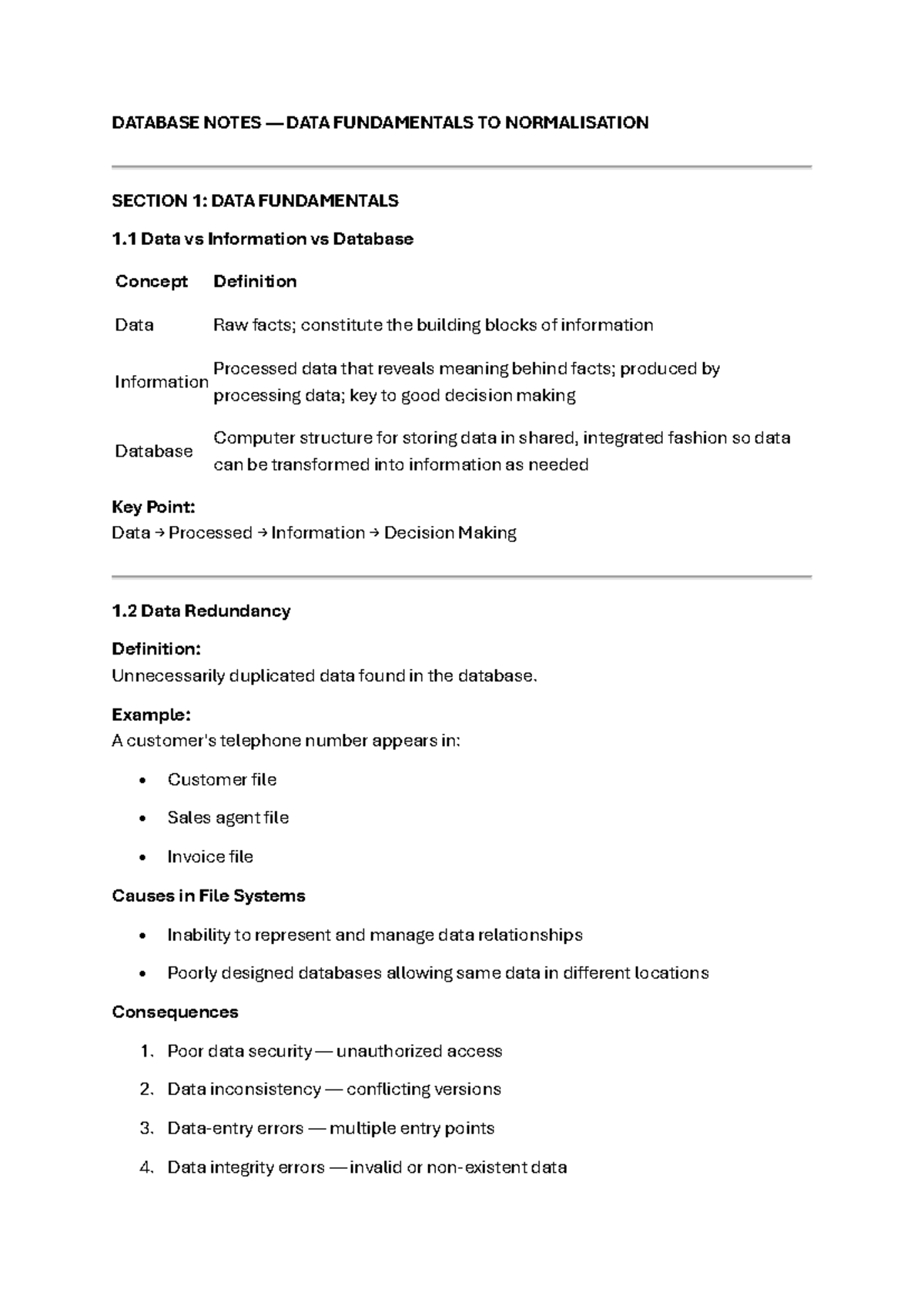 CMPG311 - Database Fundamentals and Normalization Revision Notes - Studocu