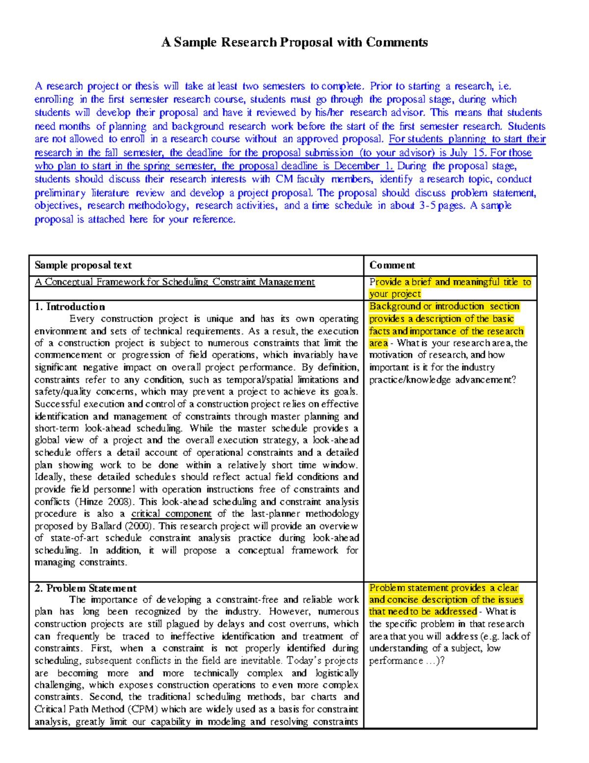 A sample proposal with comment - A Sample Research Proposal with ...