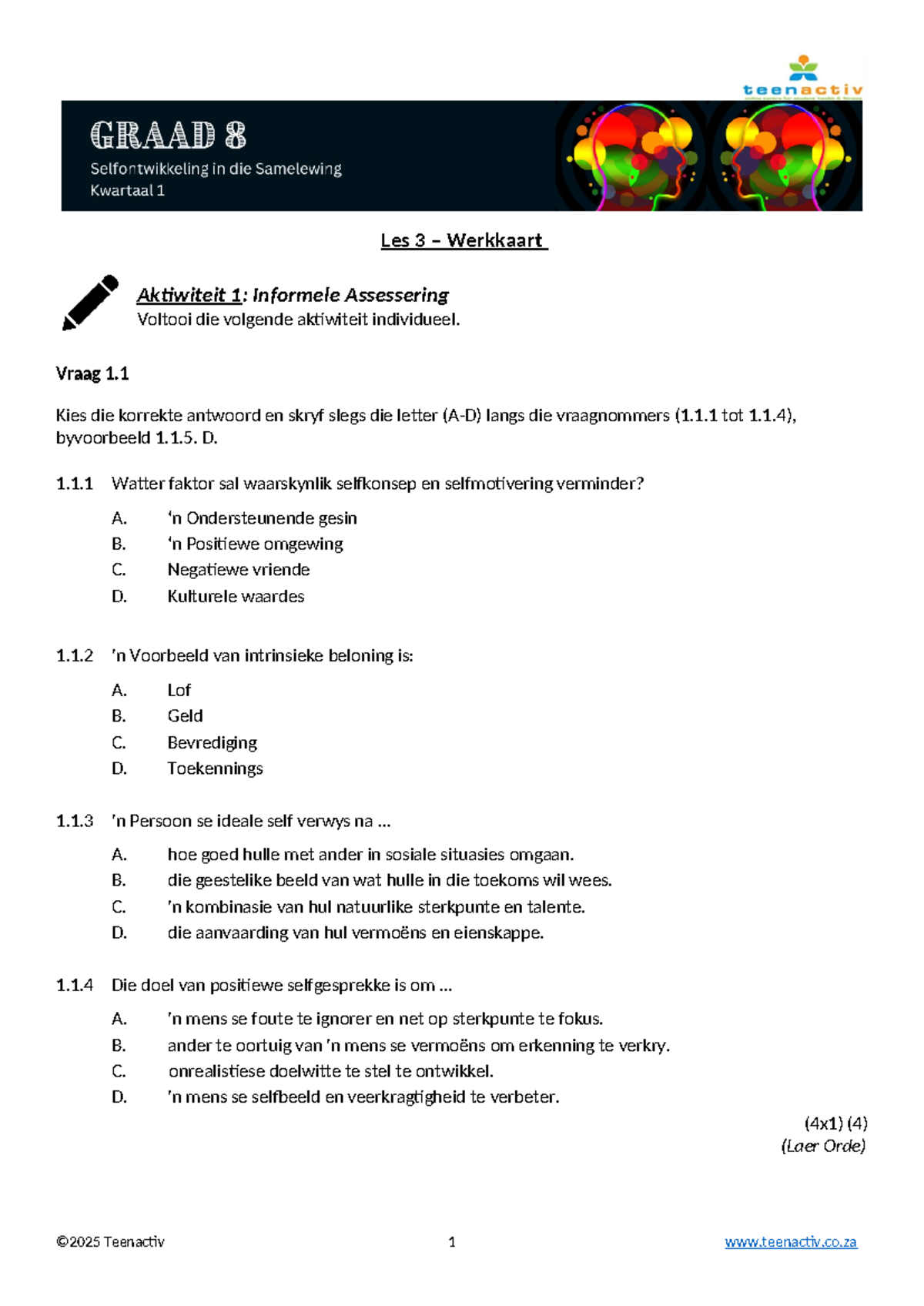 Les 3 - Werkkaart - Informele Assessering Activities - Studocu